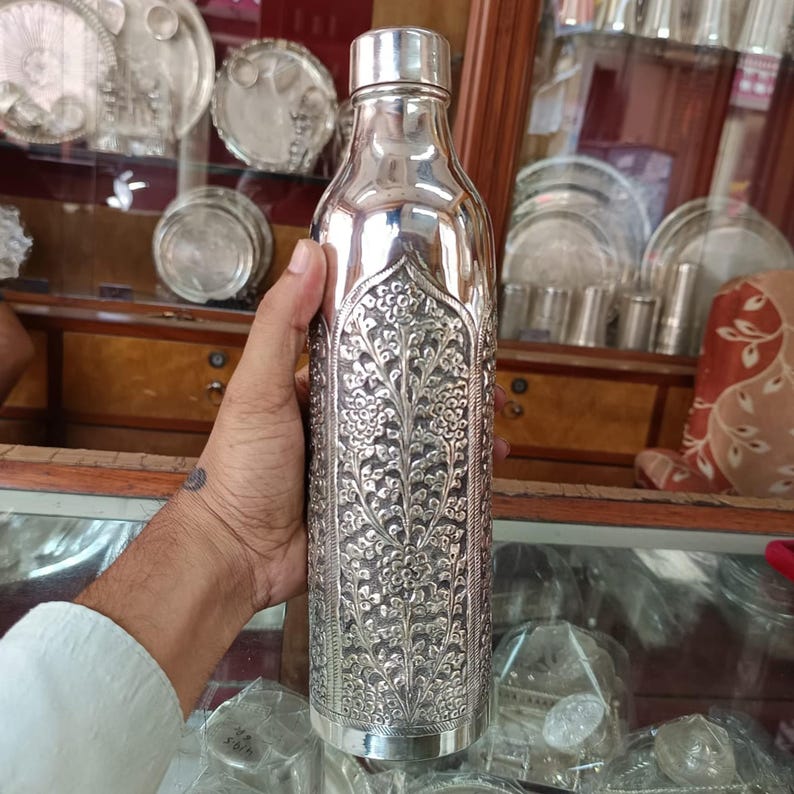 925 Pure Silver Water Bottle, Embossed Floral Design, 1 Liter - Etsy
