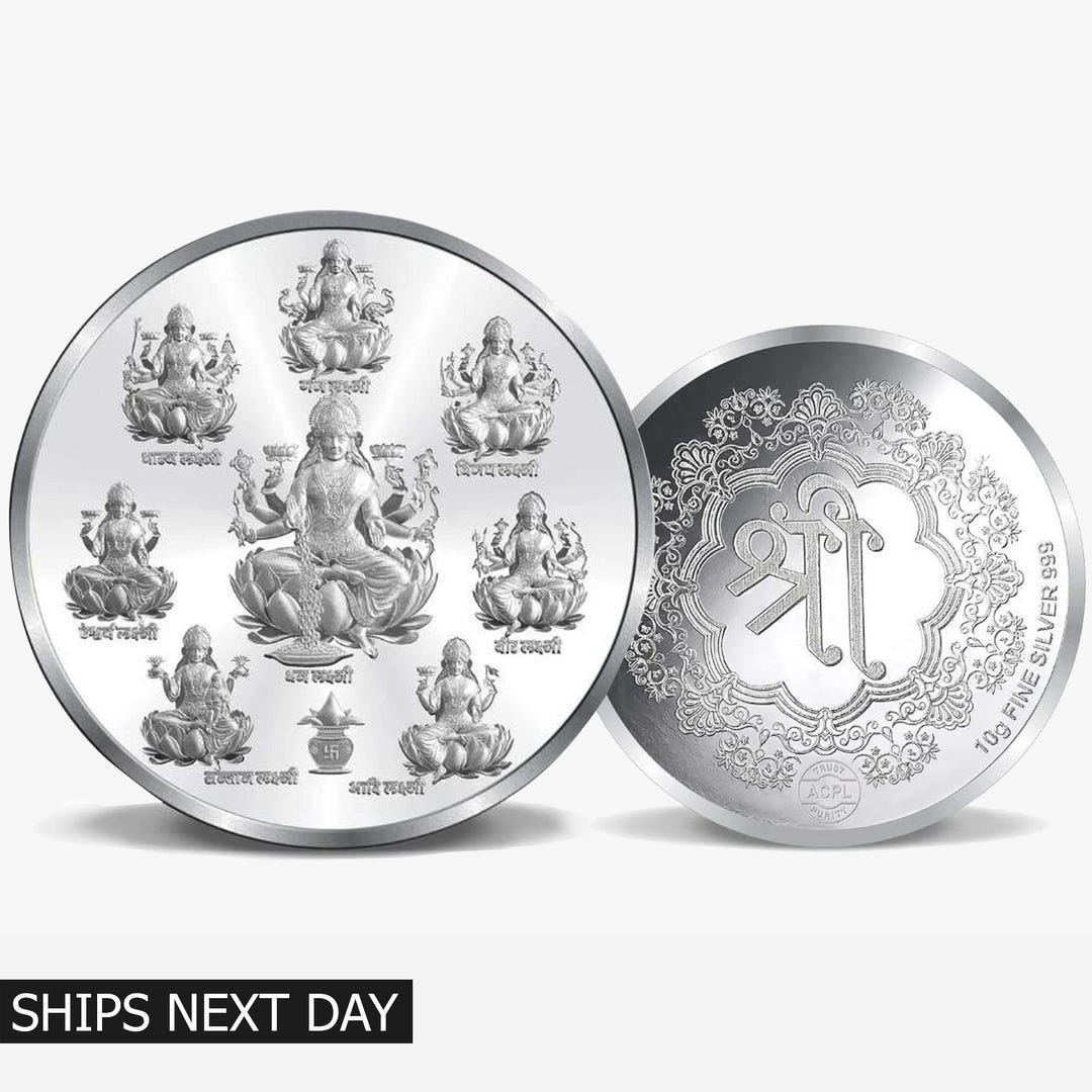 Goddess Ashta Lakshmi 10 Grams Silver Coin, BIS Hallmarked, Diwali ...