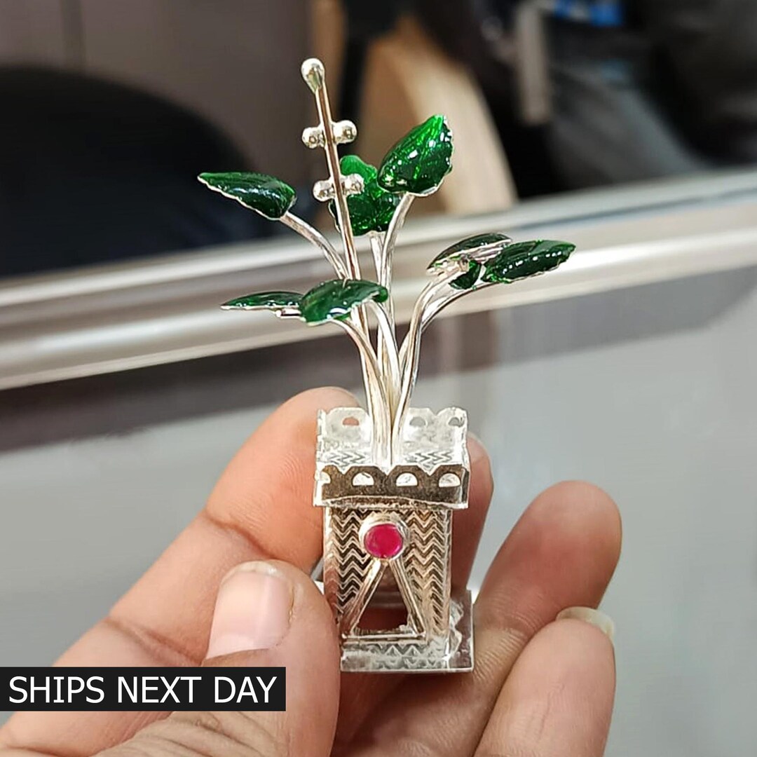 Pure Silver Tulsi Plant Divine Silver Basil for Puja Home Temple ...