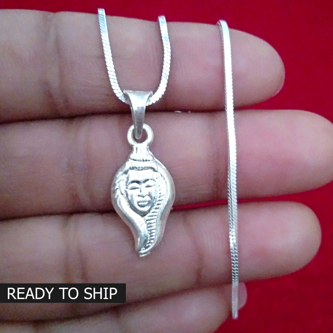Pure Silver Lord Shiva Shell Pendant Necklace, Religious Jewelry - Etsy
