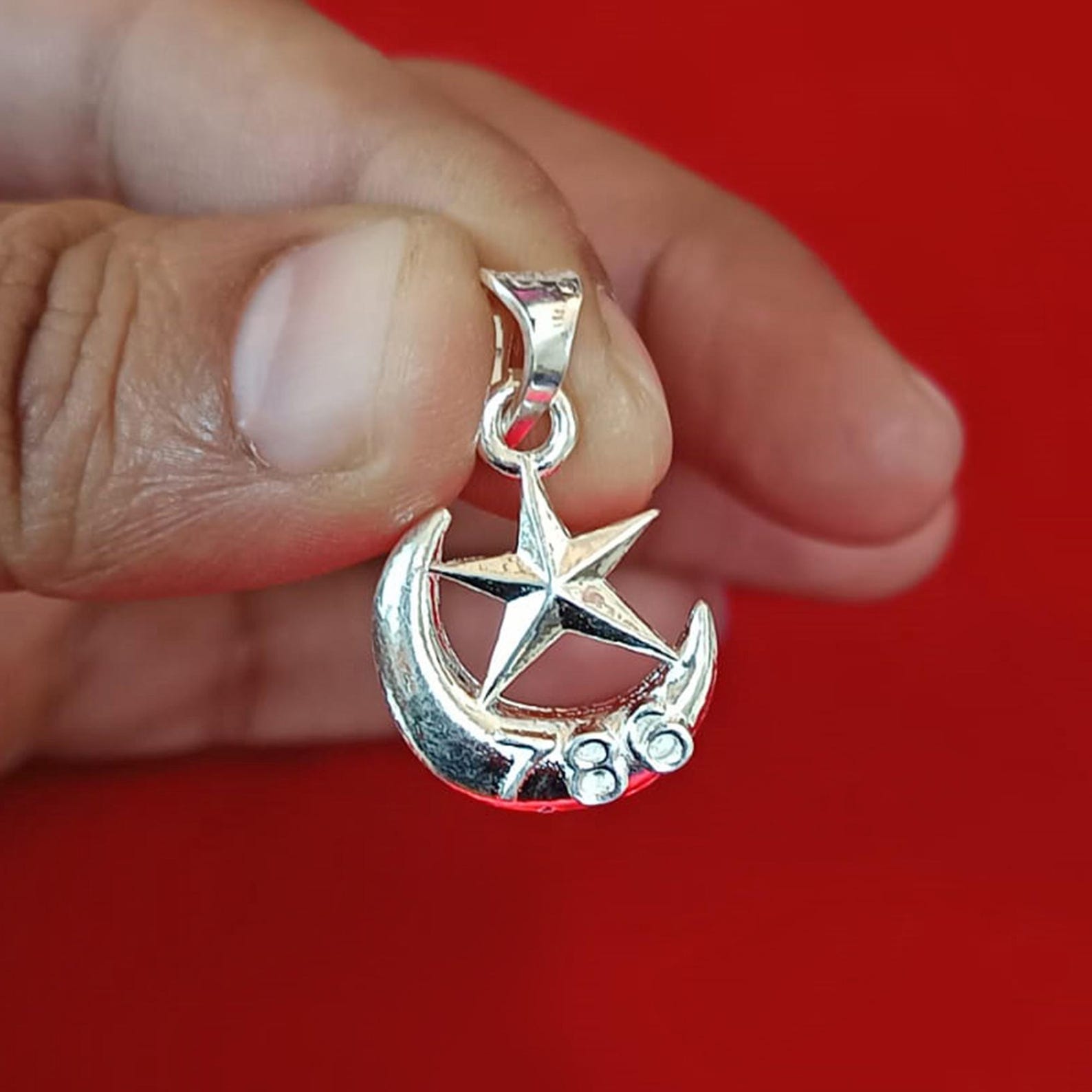 Sterling Silver Islamic Moon Star Pendant, Lucky 786 Amulet - Etsy