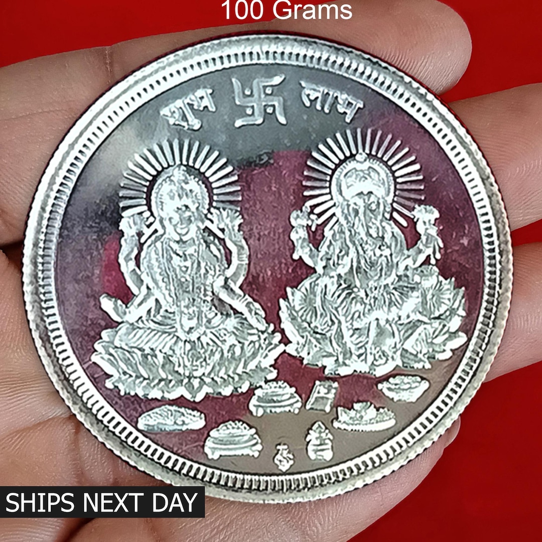 99.90% Pure Silver Lakshmi Ganesh 100 Grams Silver Coin BIS Hallmarked ...