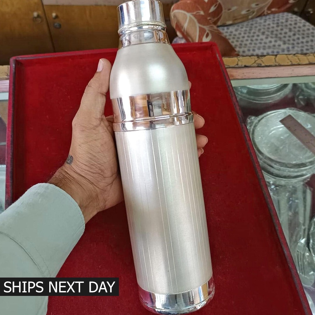 Handmade 999 Pure Silver Water Bottle, Ayurvedic Health Gift, 900ml - Etsy