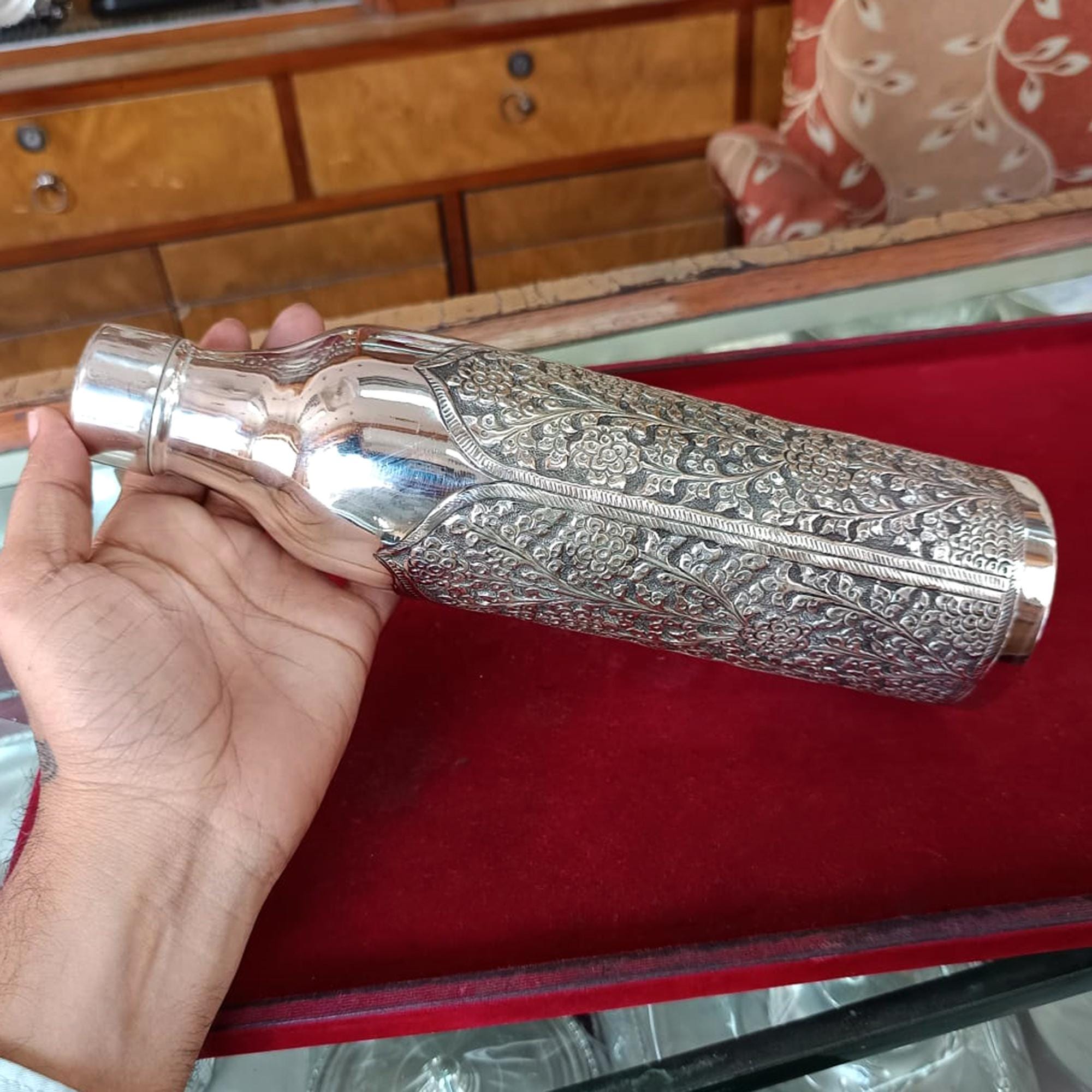 925 Pure Silver Water Bottle, Embossed Floral Design, 1 Liter - Etsy
