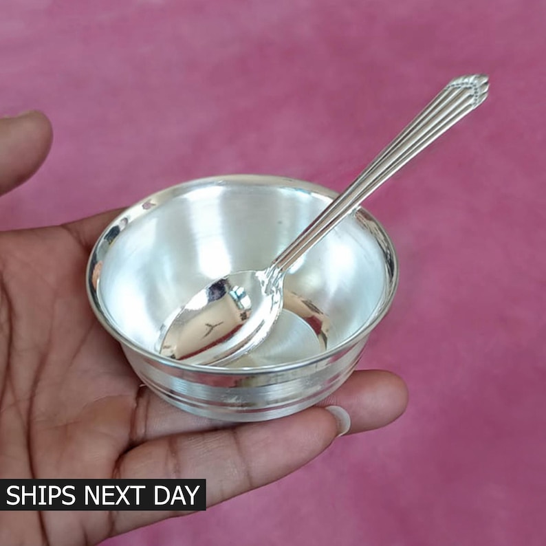 999 Pure Silver Baby Bowl and Spoon Set - Annaprasana Ceremony Utensils ...