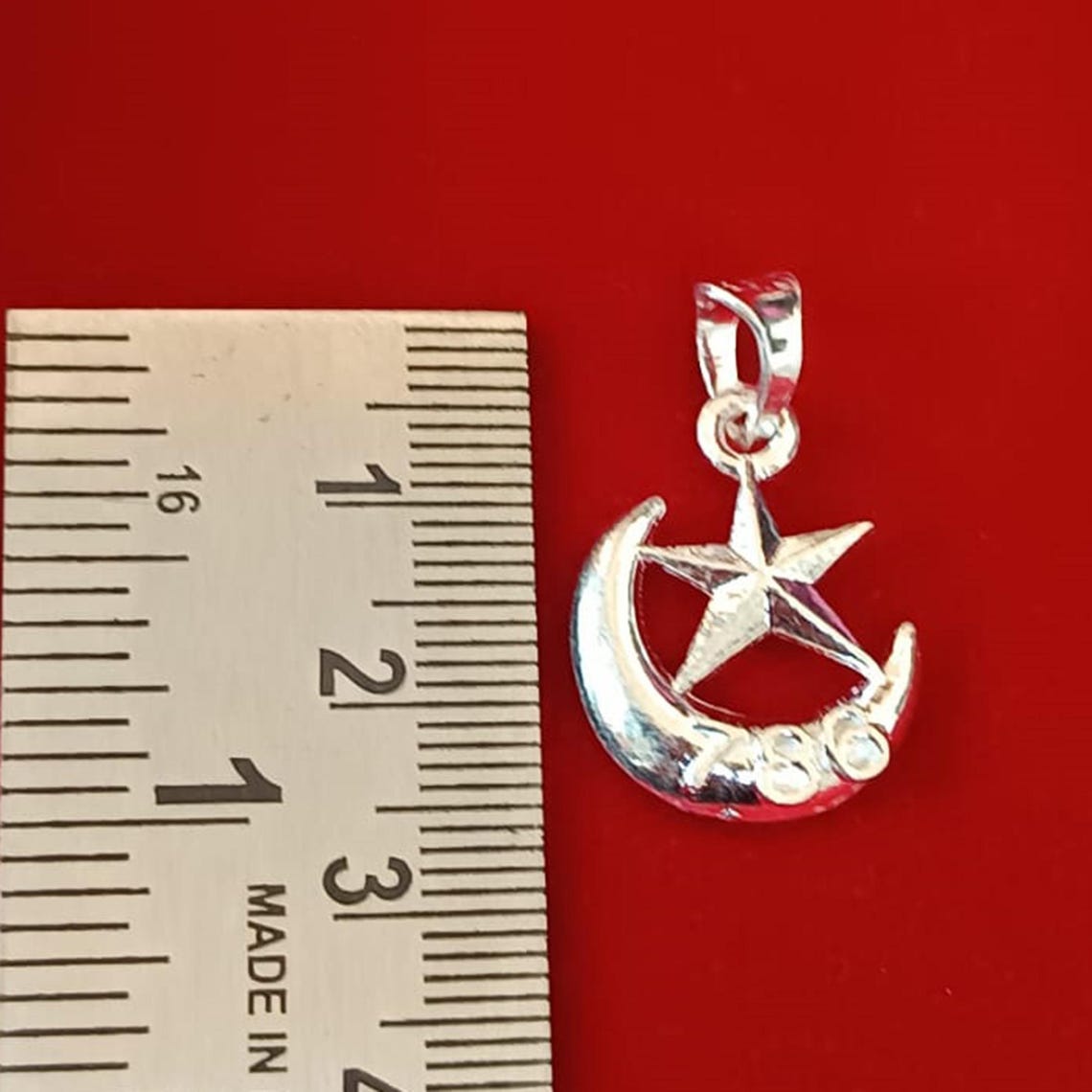Sterling Silver Islamic Moon Star Pendant, Lucky 786 Amulet - Etsy