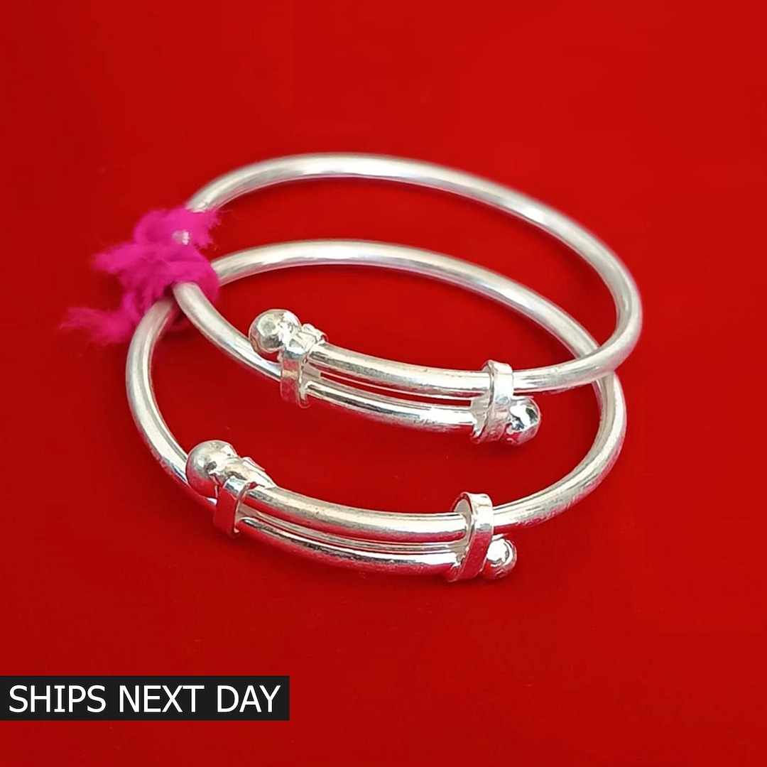 925 Sterling Silver Baby Bangle, Baby Adjustable Newborn Bangle, First ...