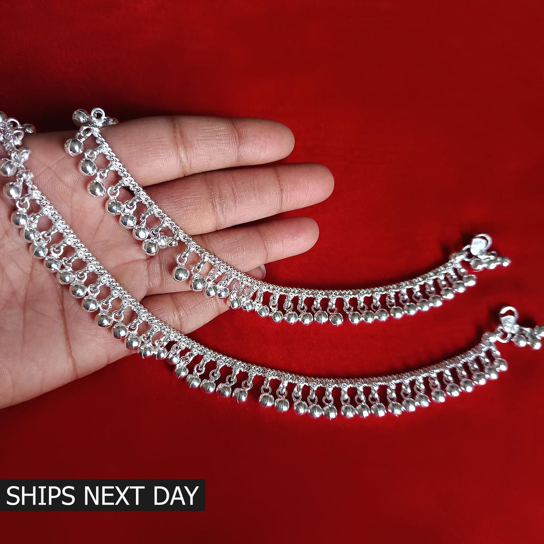 Handmade Pure Silver Indian Payal Women Anklet With Noisy Jingle Bells ...