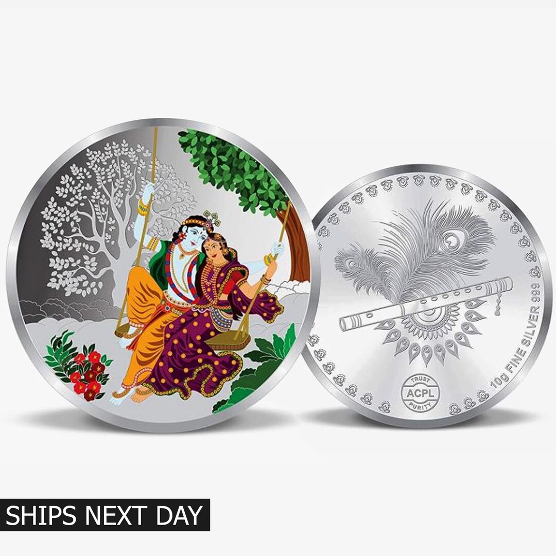 999 Pure Fine Silver Coin Radha Krishna Round Coins, Hindu Religious ...