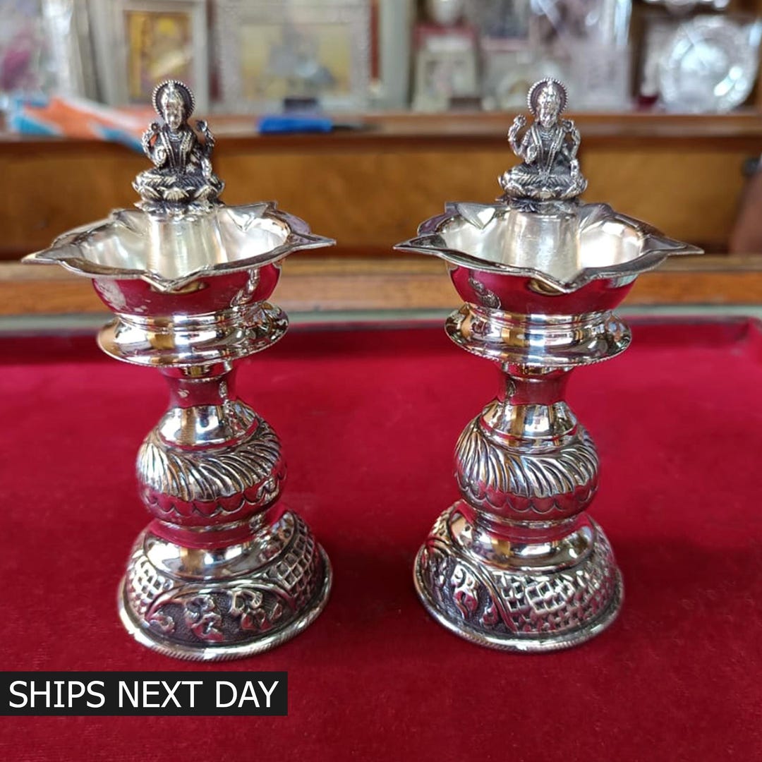 925 Sterling Silver Diya ∙ Diwali Laxmi Deepak ∙ Puja Article ∙ Samai ...