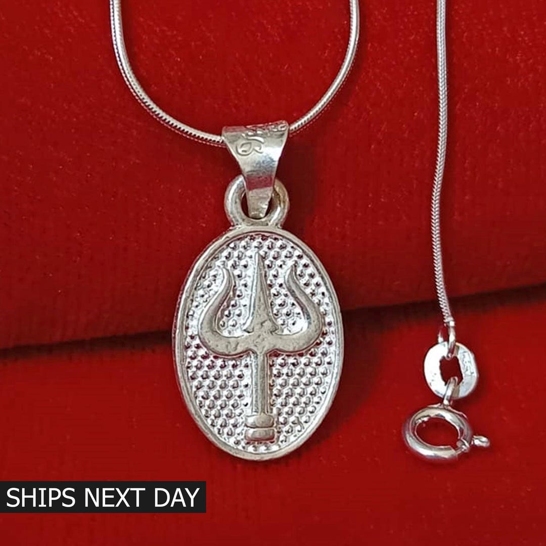 925 Sterling Silver Lord Shiva Trishul Pendant Religious Trident Locket ...