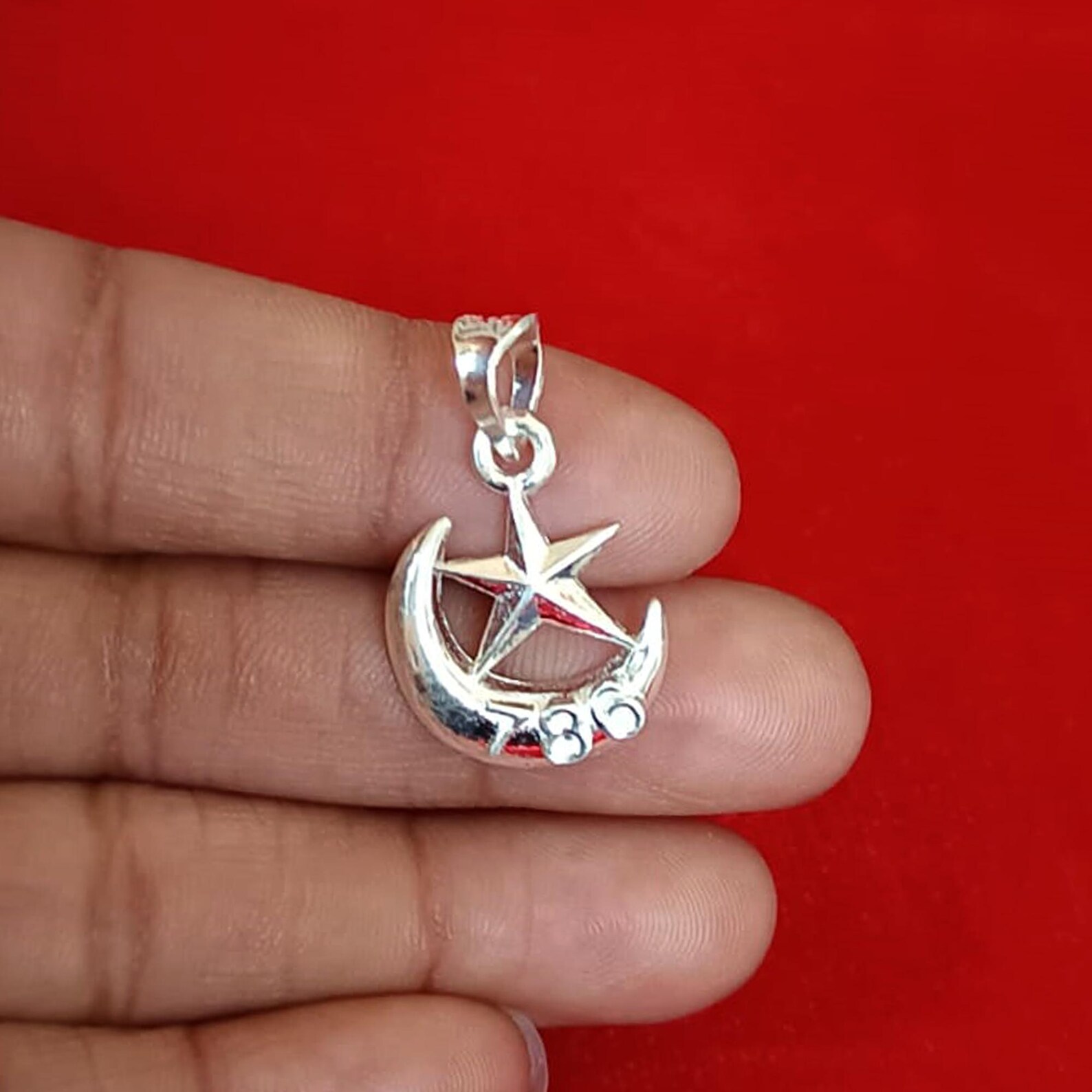 Sterling Silver Islamic Moon Star Pendant, Lucky 786 Amulet - Etsy