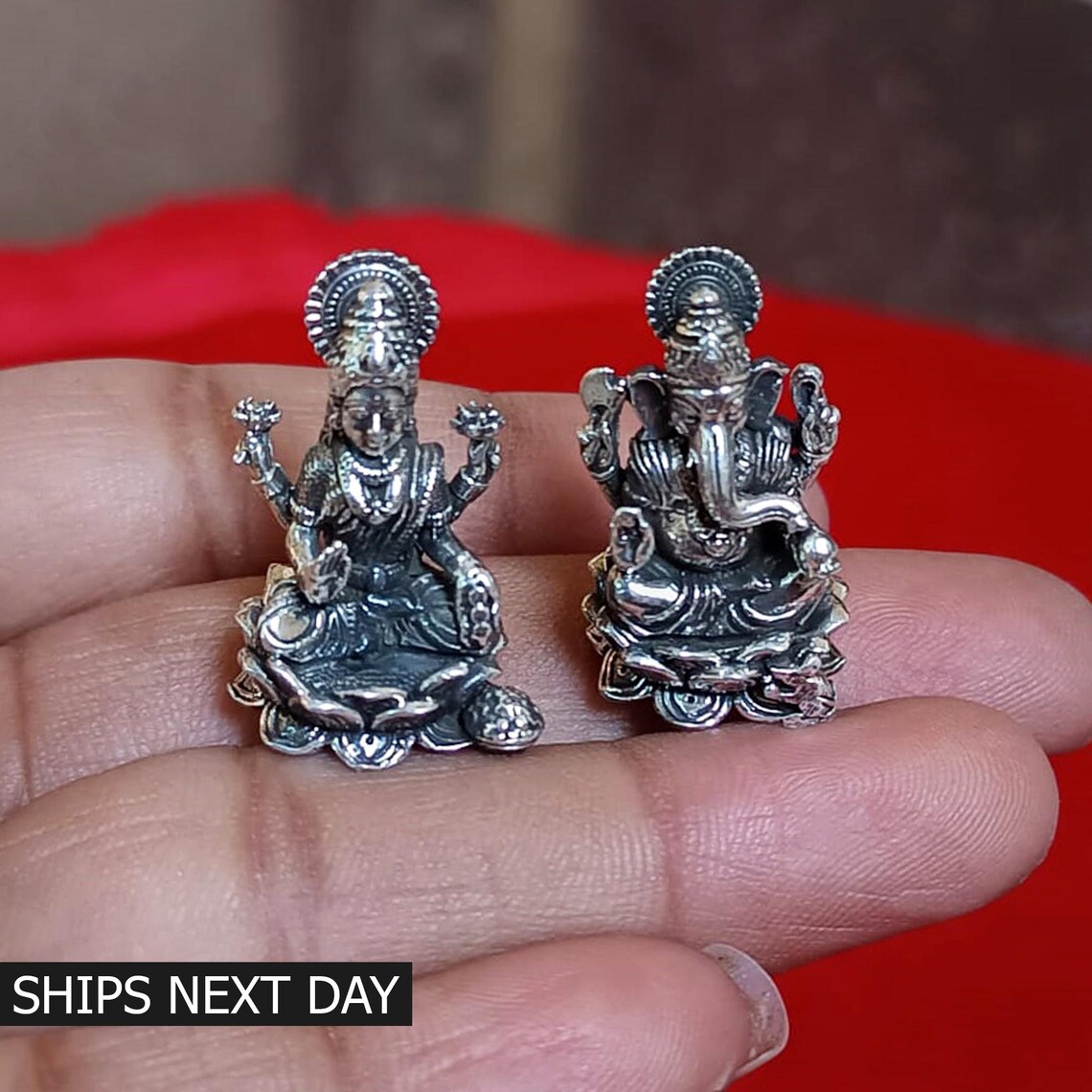 Sterling Silver Lakshmi Ganesha Saraswati Mini Statue Idols, Pooja ...