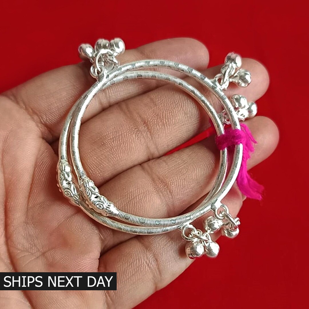 Newborn Bangle With Bells, Sterling Silver Baby Cuff Bangle Bracelet ...
