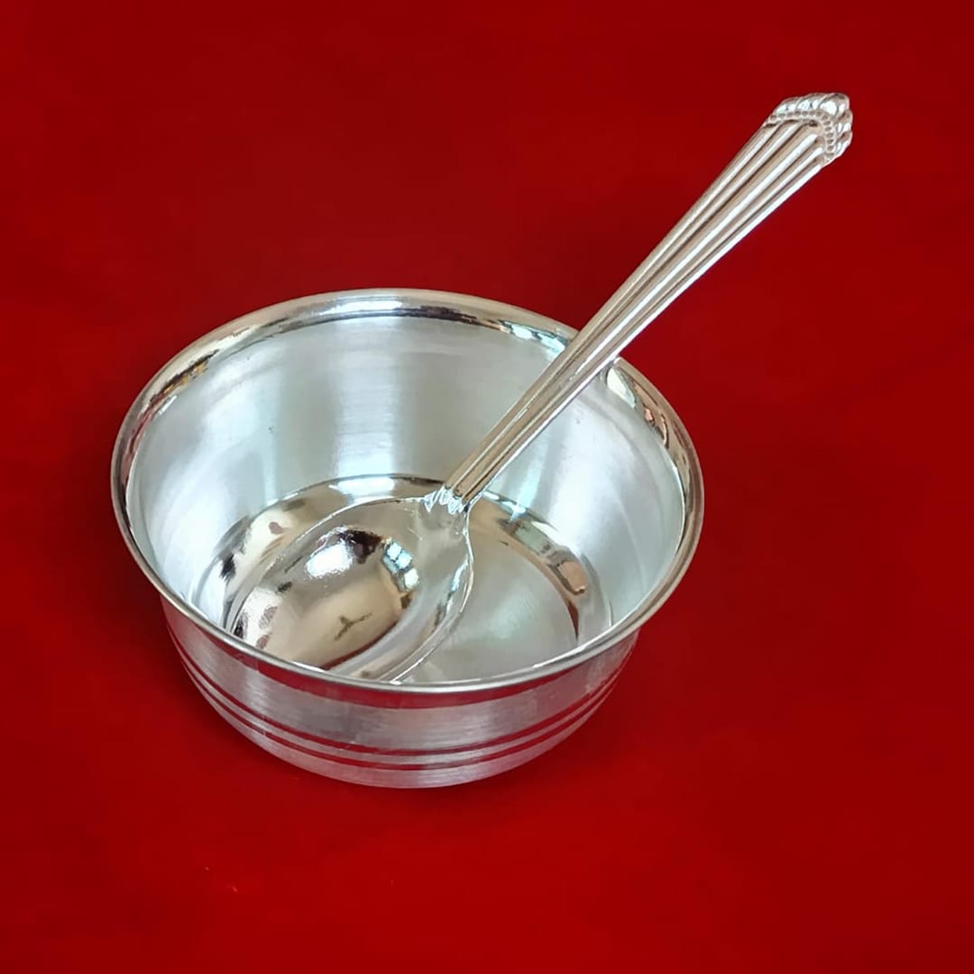 999 Pure Silver Baby Bowl and Spoon Set - Annaprasana Ceremony Utensils ...