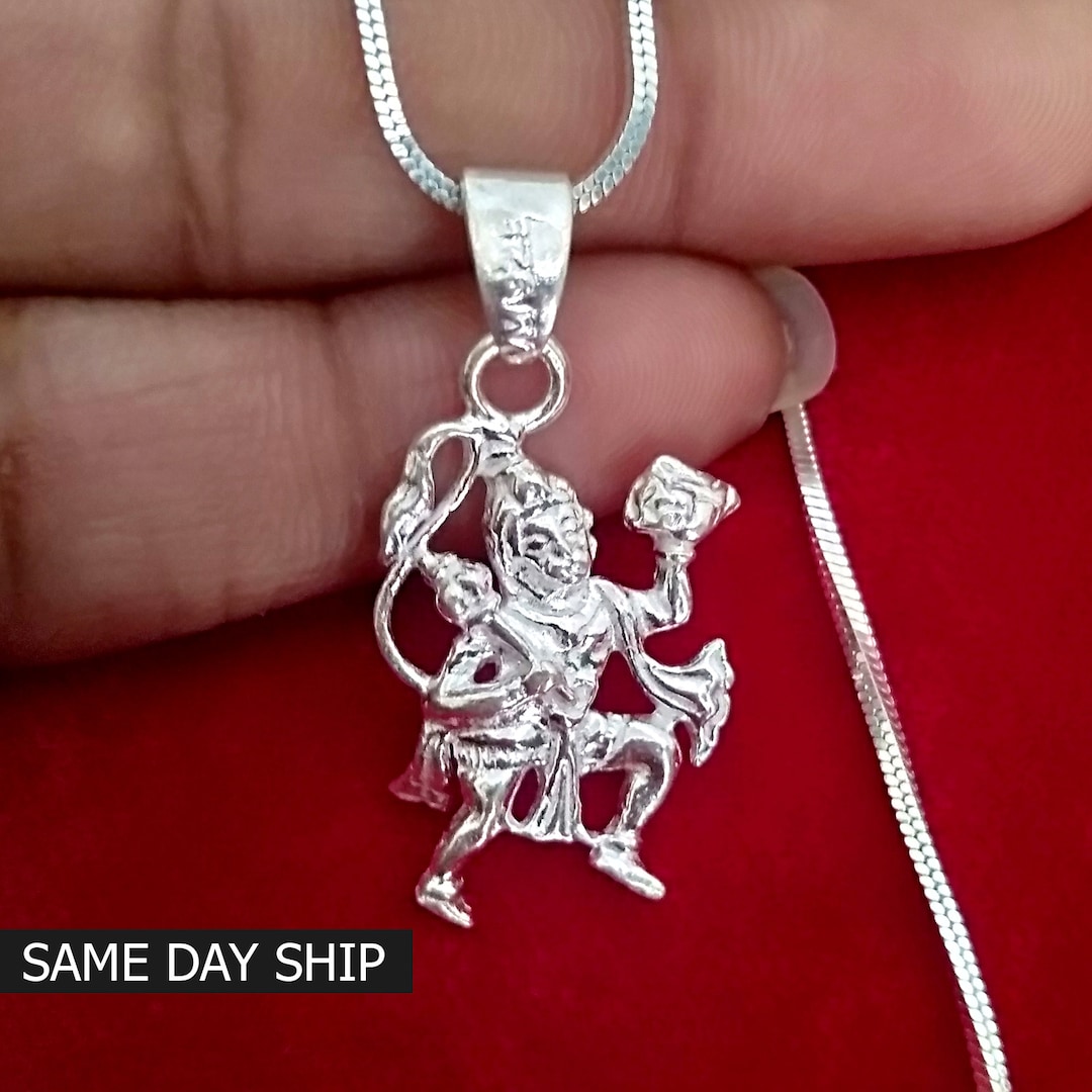 Sterling Silver Lord Hanuman Pendant Necklace, Bajrang Bali Idol ...