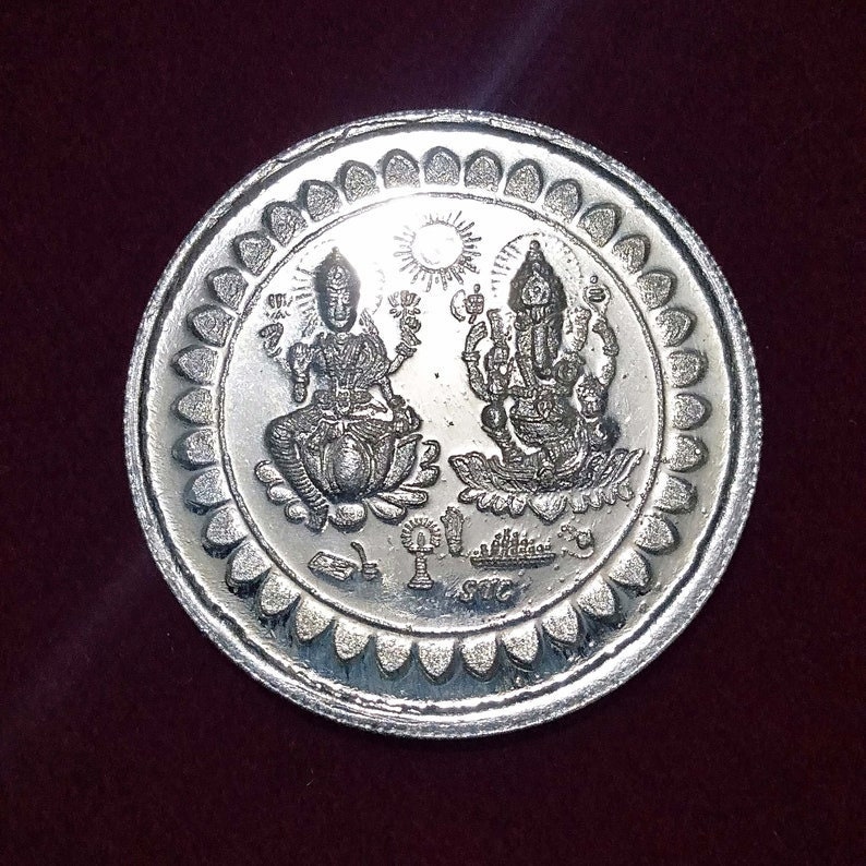 Pure Silver Laxmi Ganesh Coin, Holy Divine God Print, 10 Grams - Etsy