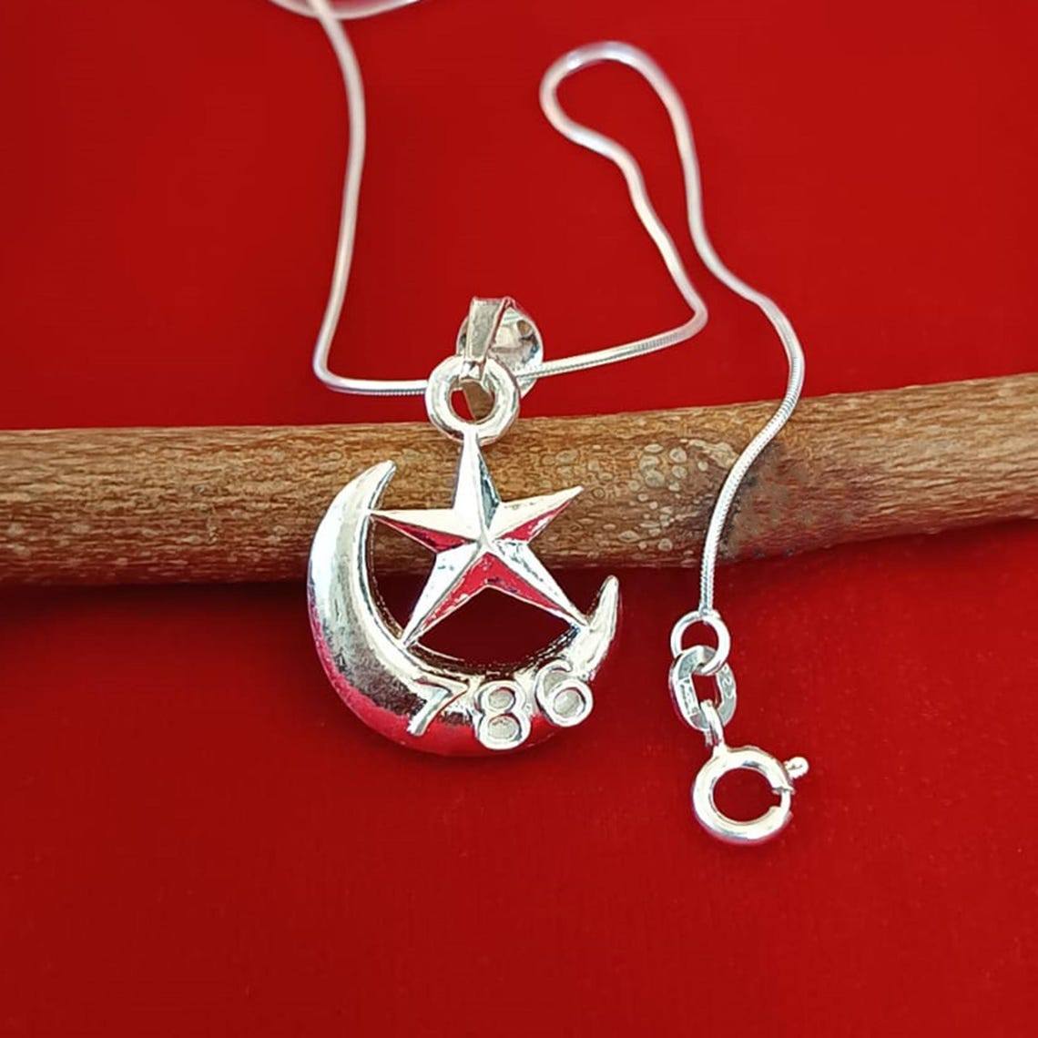 Sterling Silver Islamic Moon Star Pendant, Lucky 786 Amulet - Etsy