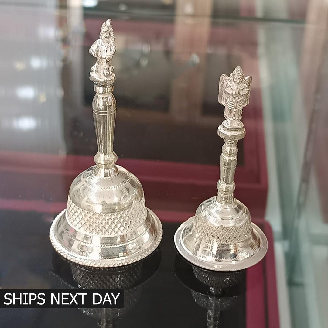 925 Sterling Silver Bell, Home Temple Article, Silver Ghanti for Pooja ...