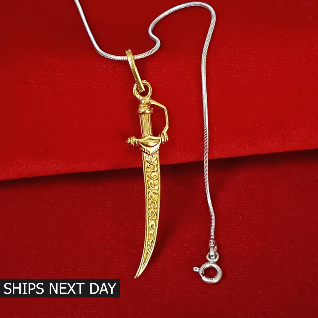 Gold Plated Sword Pendant Necklace, 925 Sterling Silver Dagger Charm - Etsy