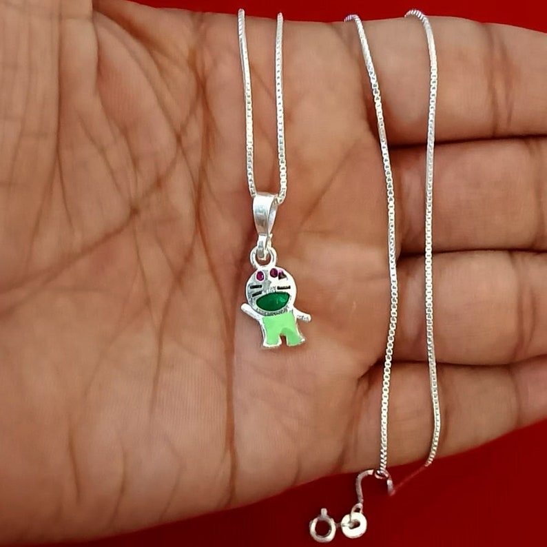 Doraemon Silver Necklace, Enamel Charm, Kids Jewelry - Etsy