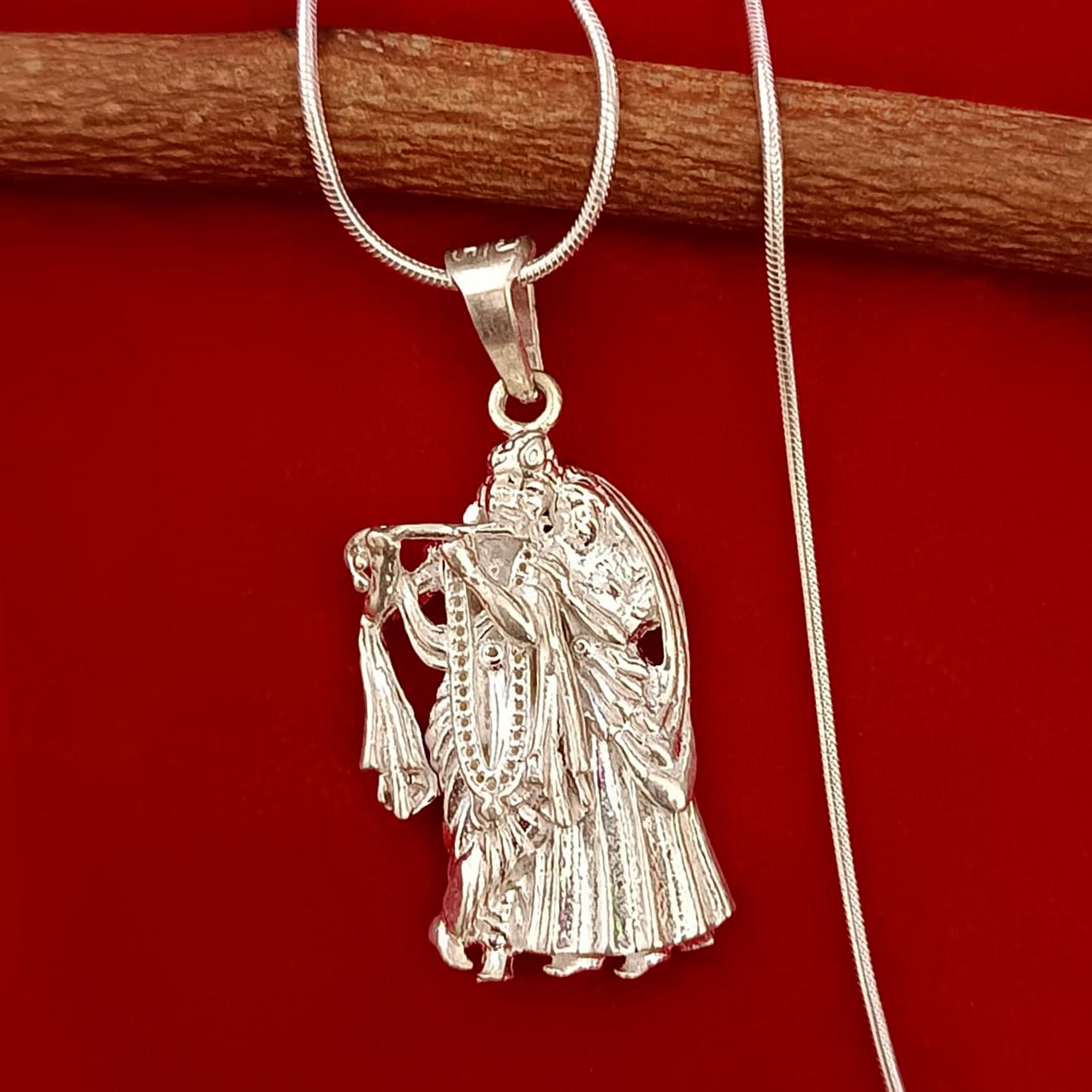 Silver radha krishna locket store
