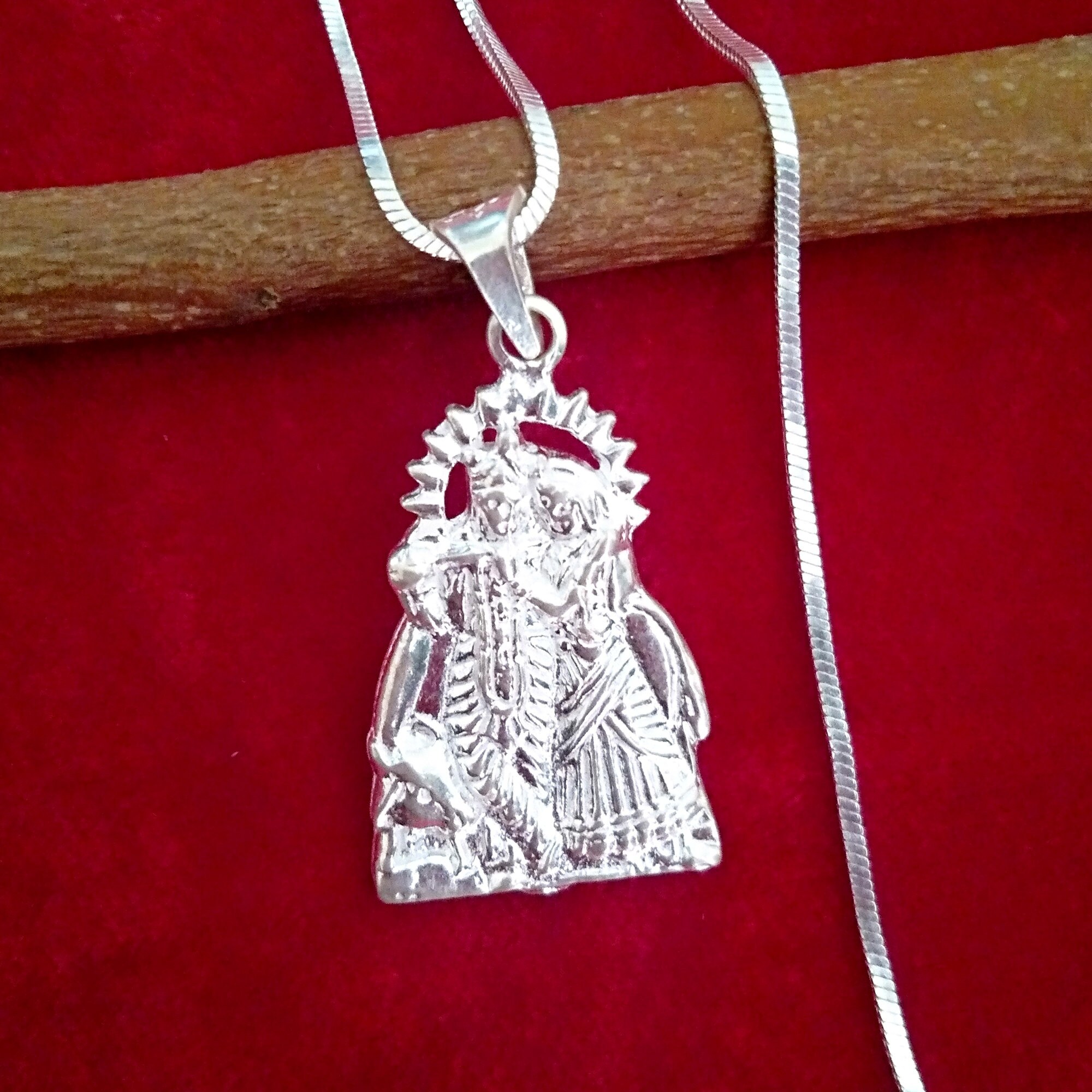 Silver radha krishna pendant store