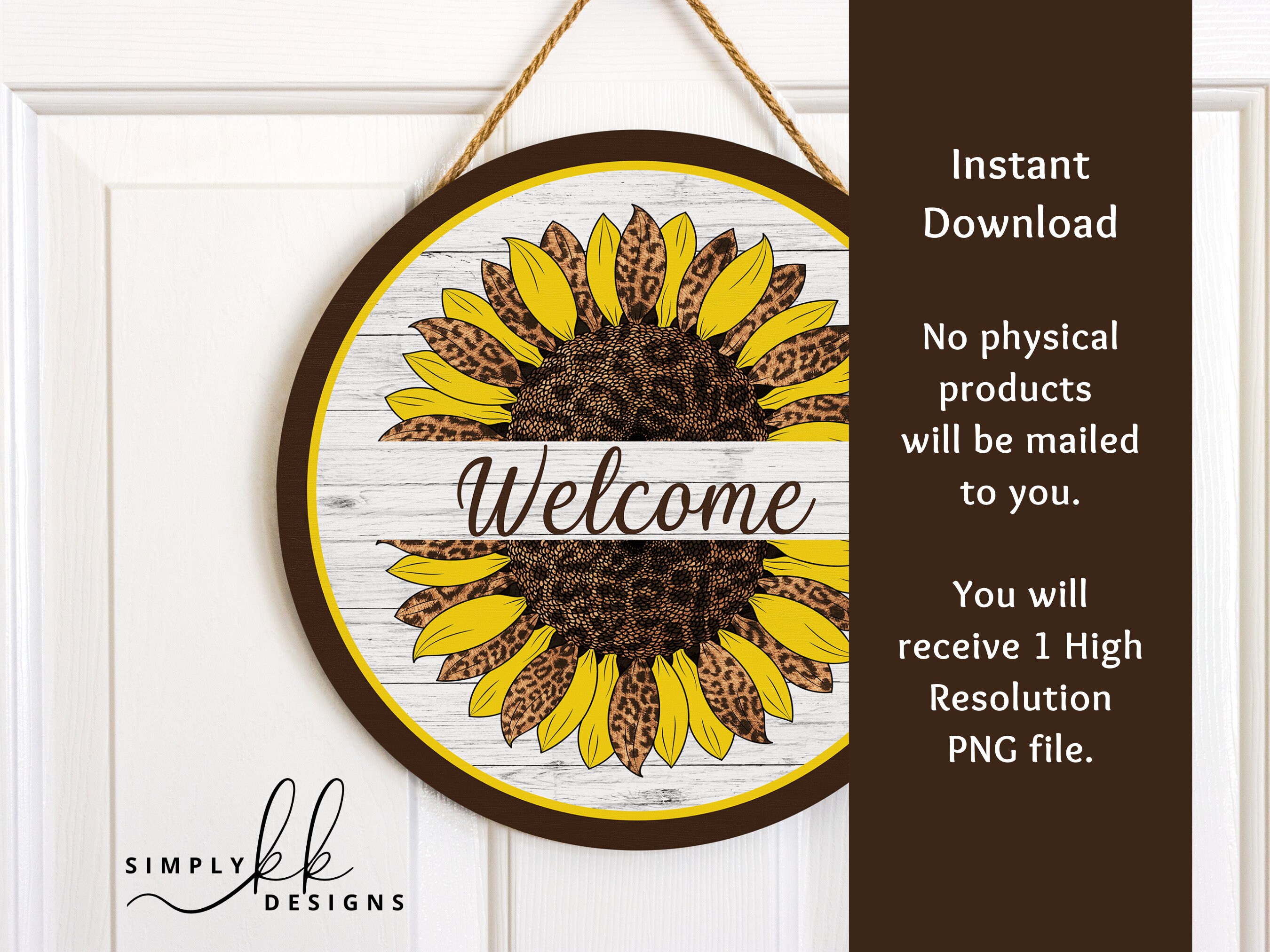 Sunflower Welcome Sign, Sublimation Round Door Hanger, PNG Digital ...