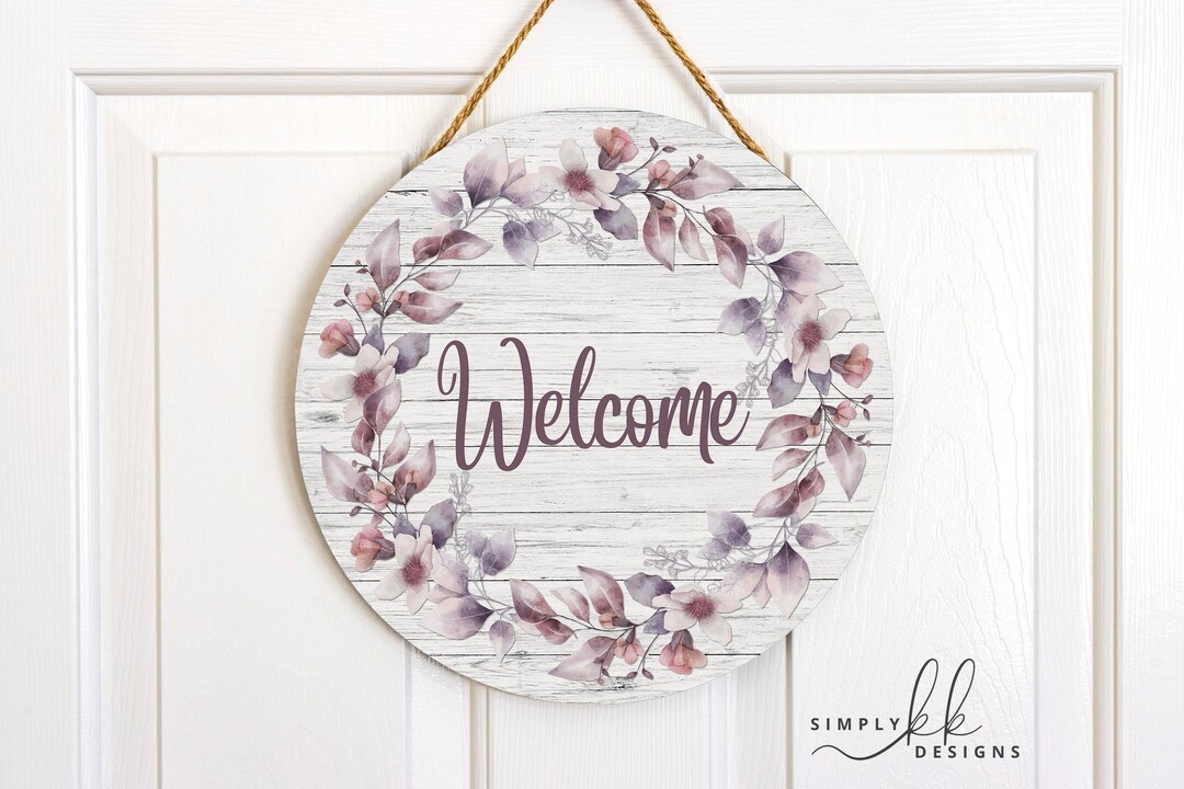 Whimsical Floral Welcome, Sublimation Round Door Hanger, PNG Digital ...