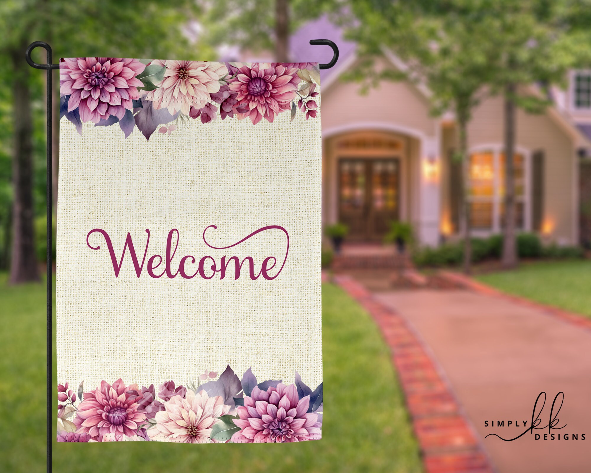 Dahlia Welcome Garden Flag, Sublimation Digital Design, Commercial Use ...