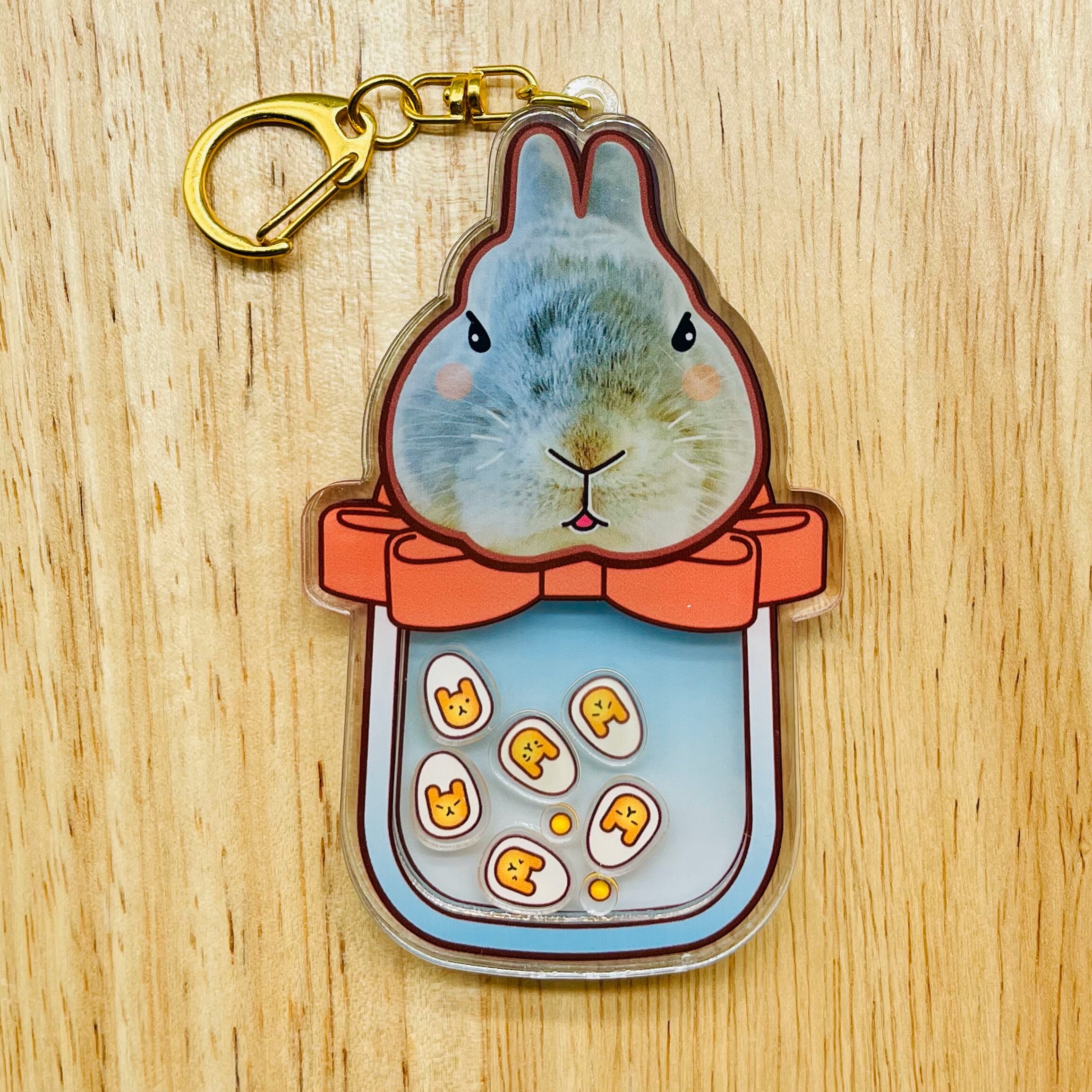 Large Shakable Cute Bunny Rabbit Emoji Eggs Jar Keychain/ Keyring ...