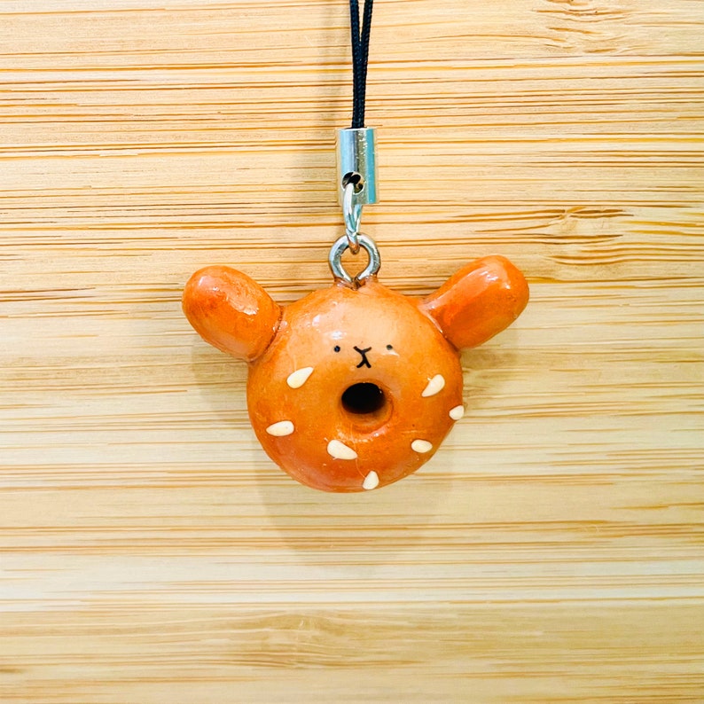Cute Kawaii Bunny Bagel Artisan Charm Keyring, Key Chain, Polymer Clay ...