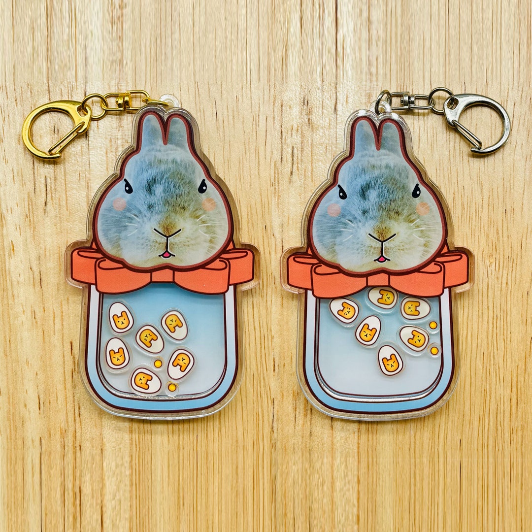 Large Shakable Cute Bunny Rabbit Emoji Eggs Jar Keychain/ Keyring ...
