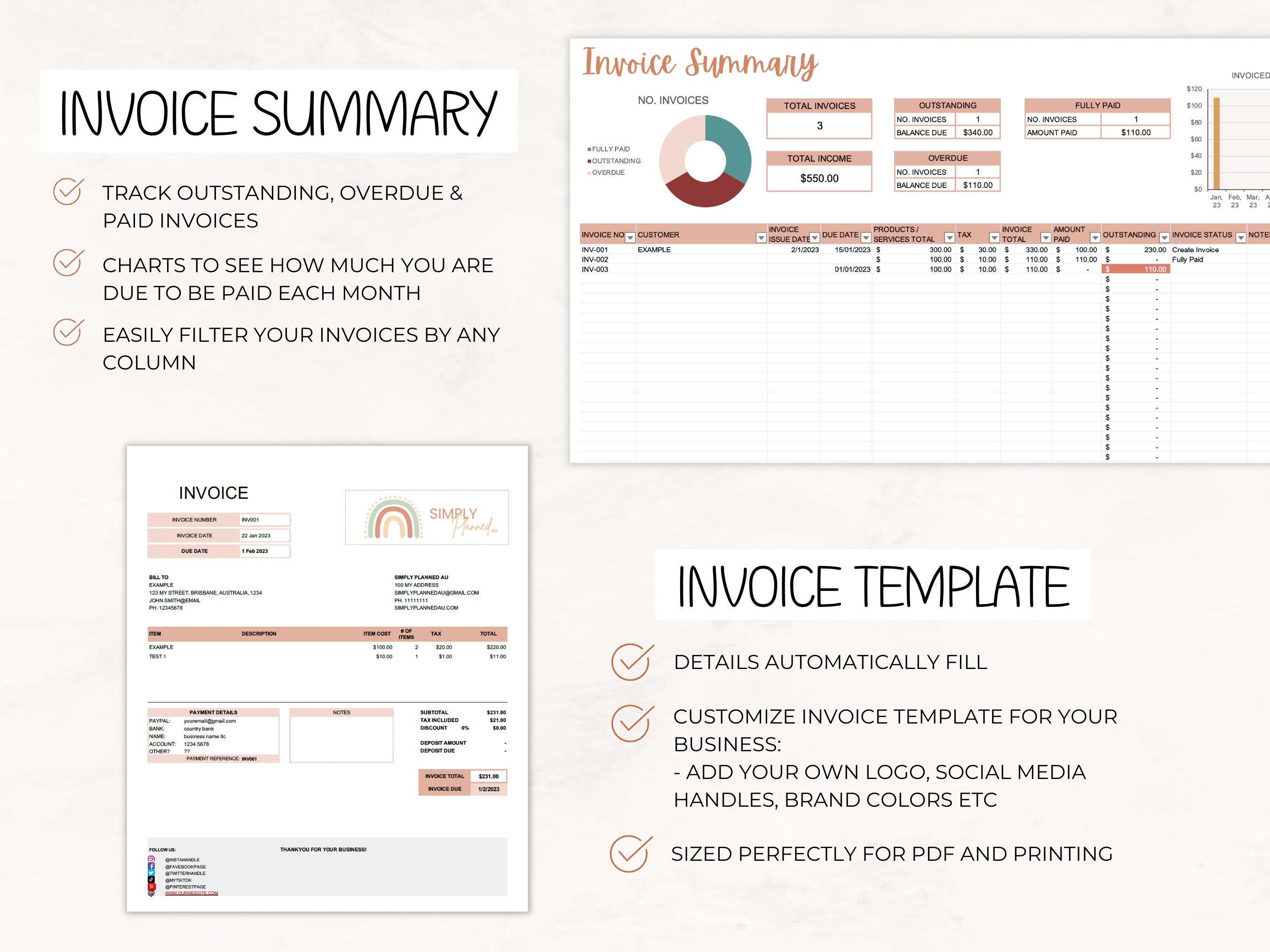 Excel Bookkeeping Invoice Template Small Business Bookkeeping - Etsy