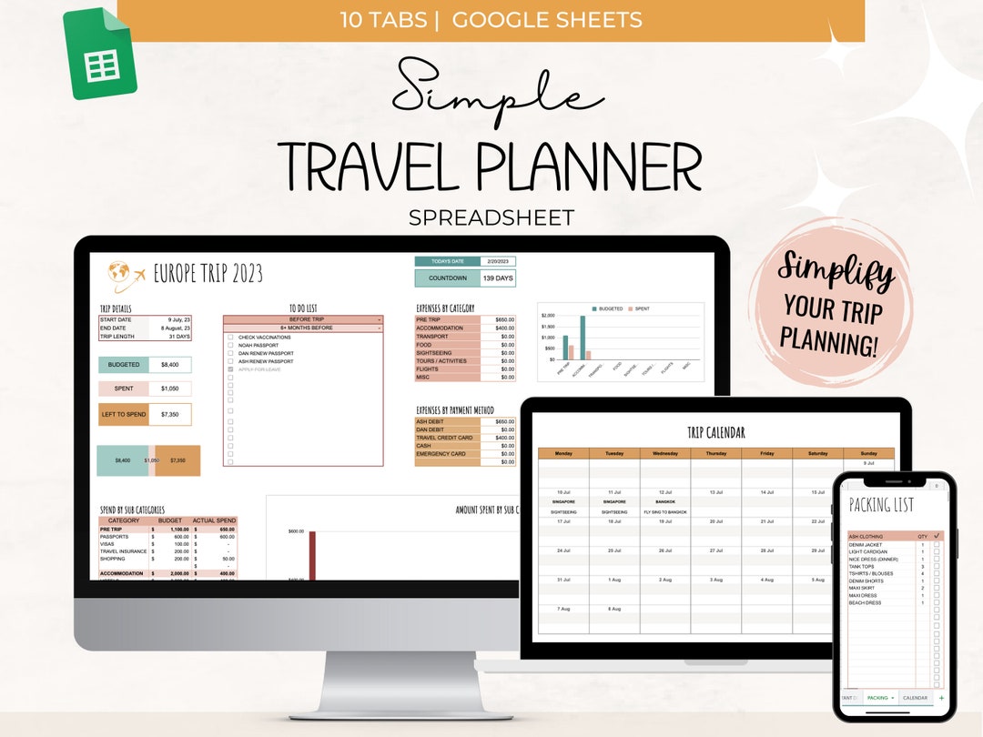 Travel Planner for Google Sheets Travel Itinerary Template - Etsy
