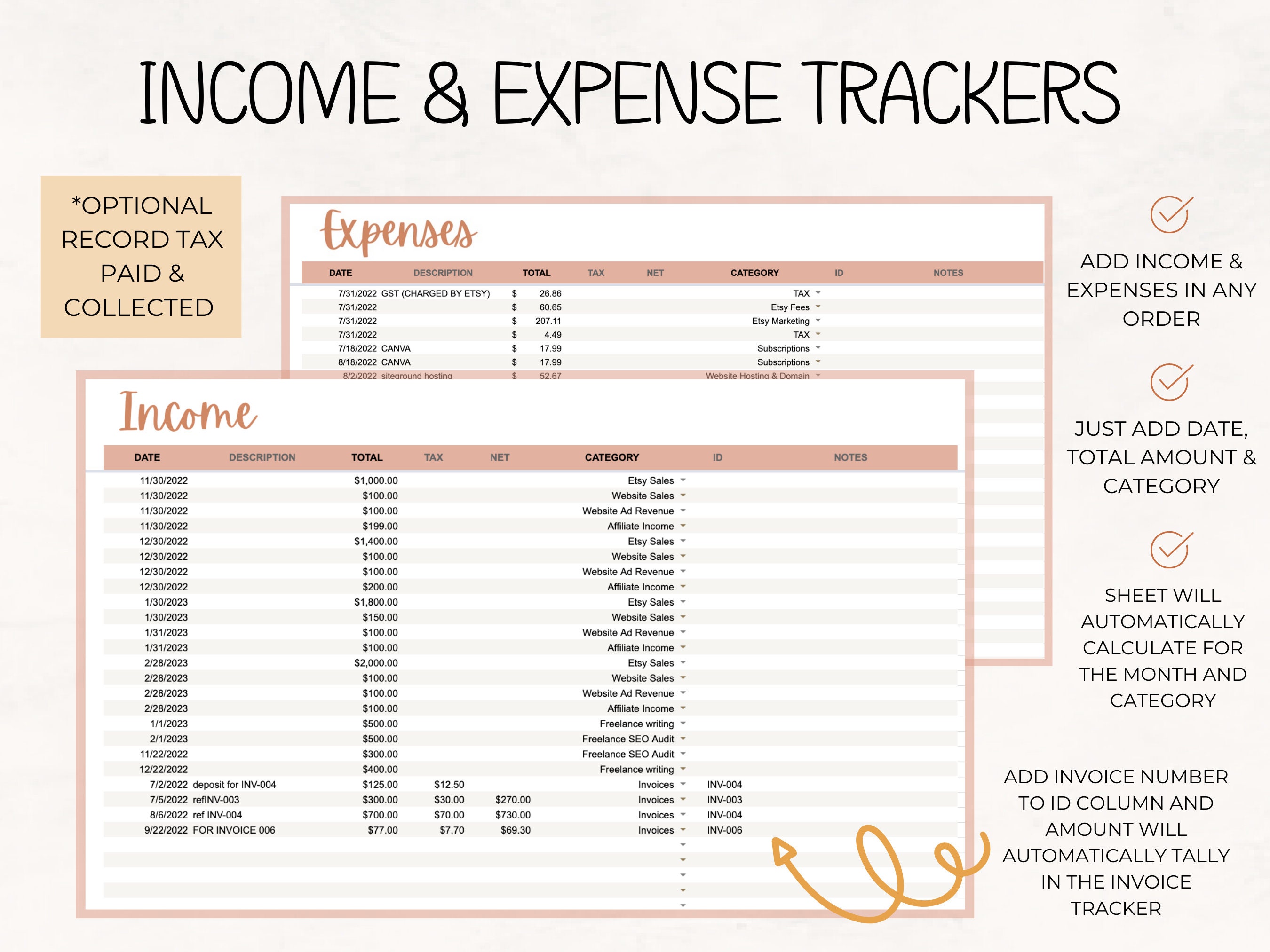 Excel Bookkeeping Invoice Template Small Business Bookkeeping - Etsy