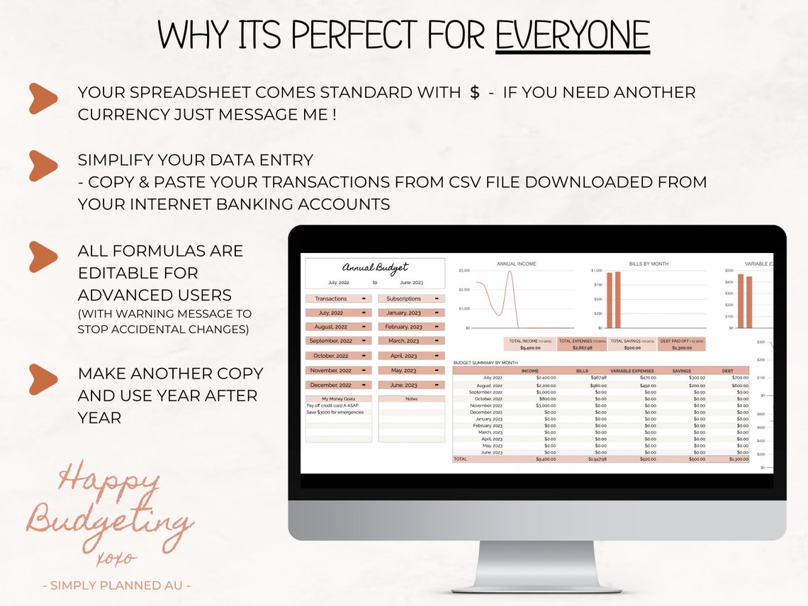 Beginner Budget Template Annual Budget Spreadsheet Google - Etsy