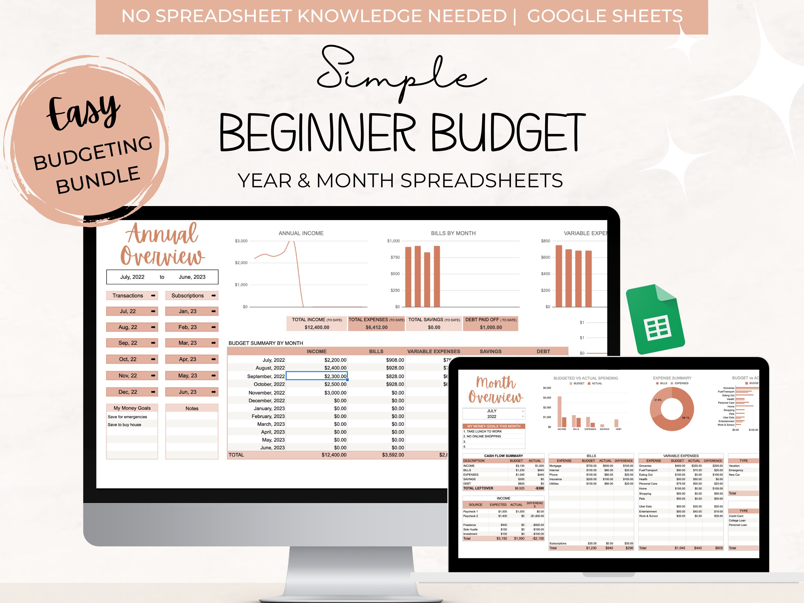 Easy Budget Spreadsheet, Annual Budget Template, Monthly Budget ...