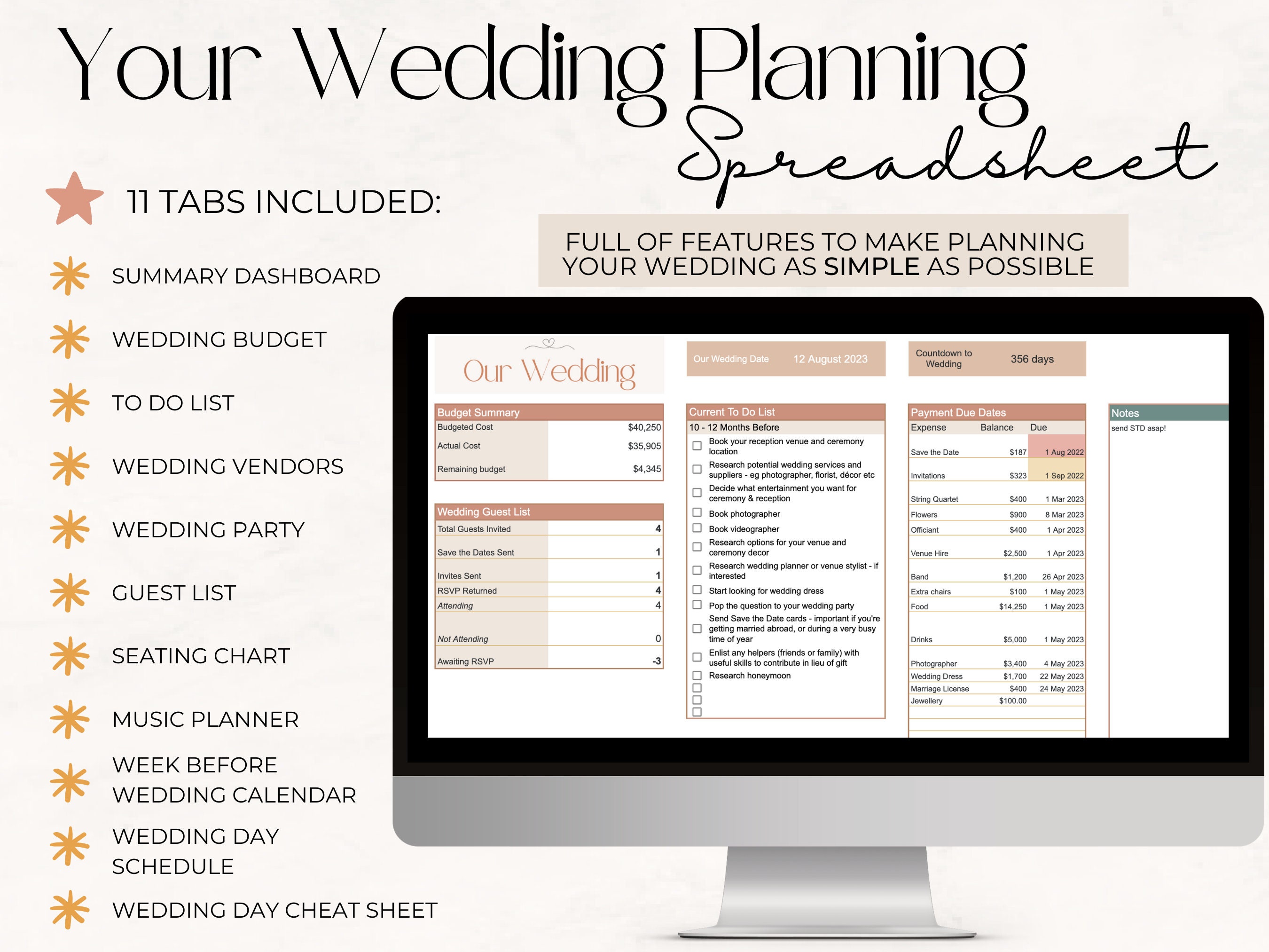 ULTIMATE Wedding Planning Spreadsheet, Digital Wedding Planner, Wedding ...
