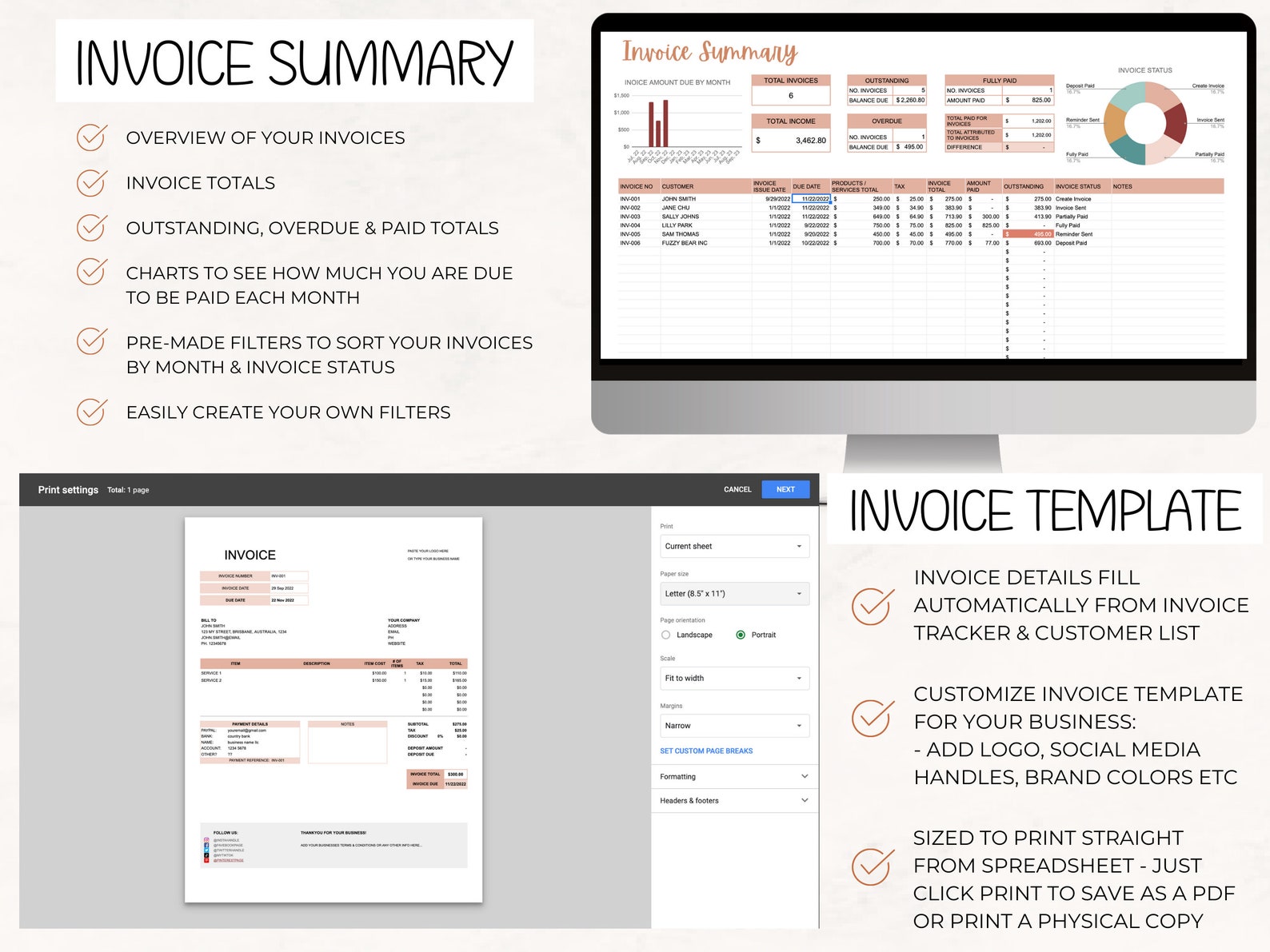 Easy Bookkeeping and Invoice Template, Small Business Bookkeeping ...