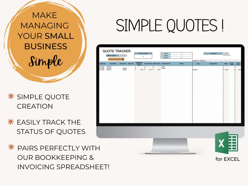 Quote Tracker for Excel, Small Business Bookkeeping Spreadsheet, Blue ...
