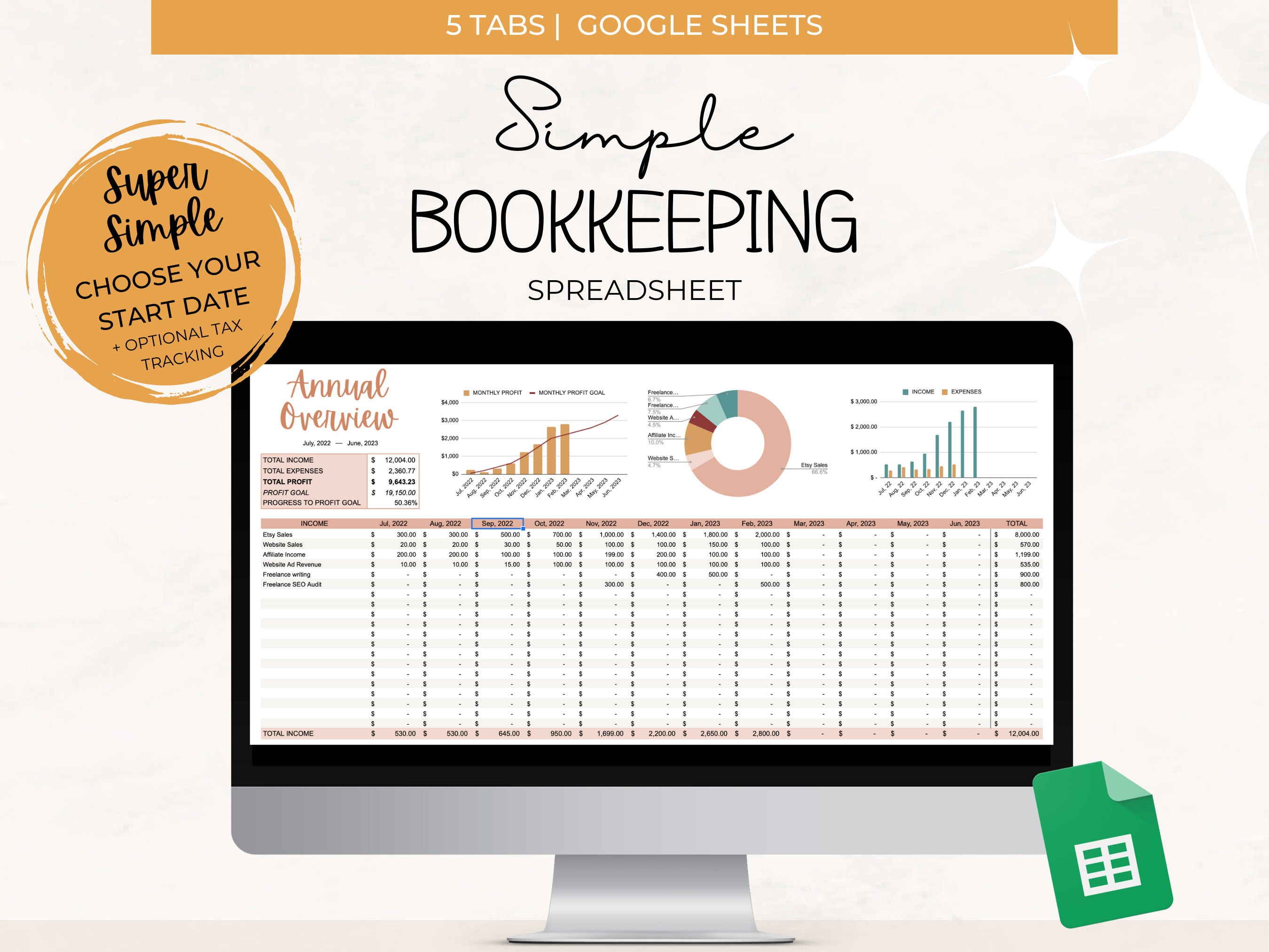 Simple Bookkeeping Template Small Business Bookkeeping Spreadsheet ...