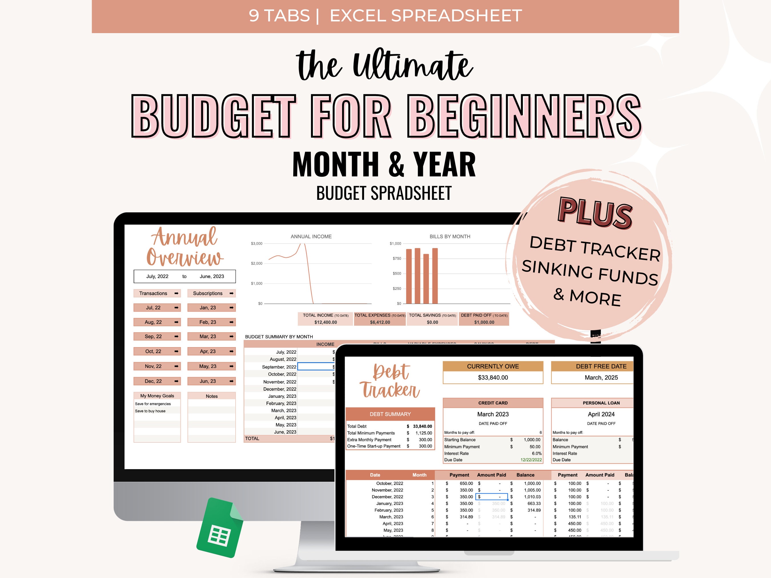 Ultimate Monthly Budget Spreadsheet Template for Google Sheets, Annual ...