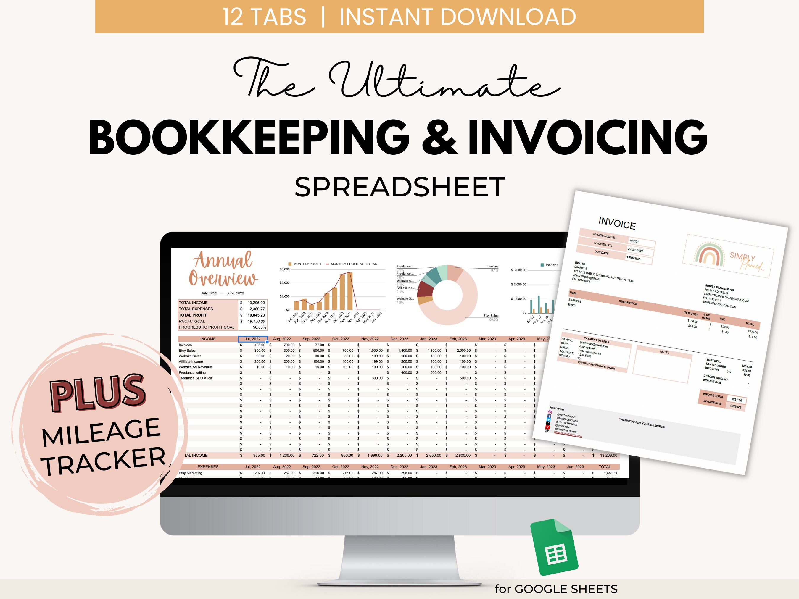 Mileage Tracker Invoice Template and Bookkeeping for Google - Etsy