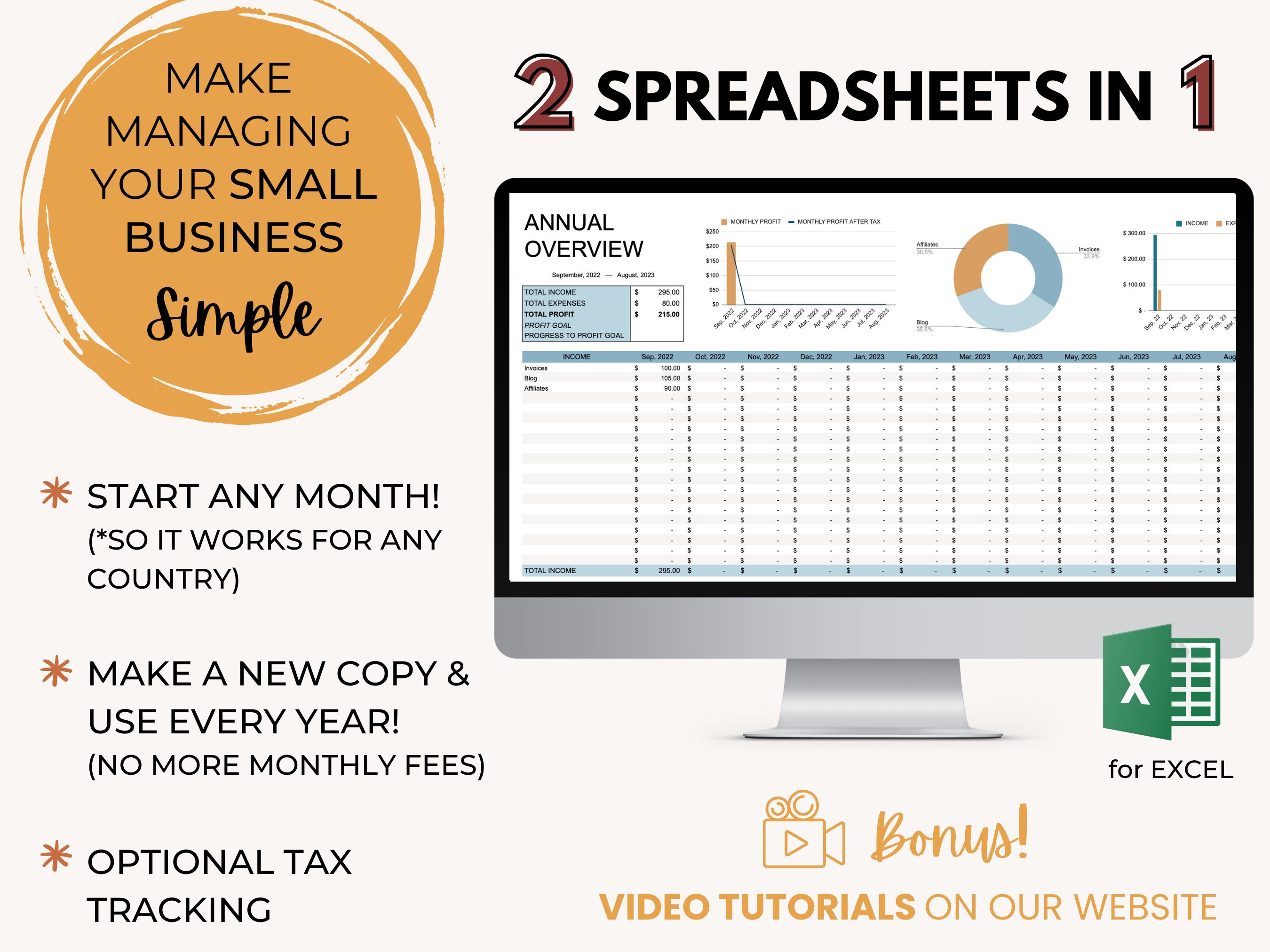 Excel Bookkeeping and Invoice Spreadsheet, Small Business Bookkeeping ...