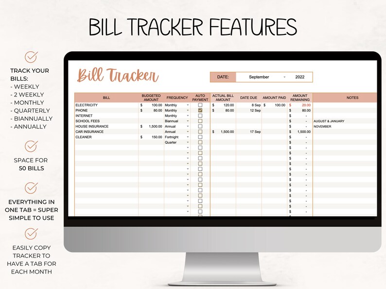 Simple Bill Tracker, Digital Bill Payment Tracker, Google Sheets ...