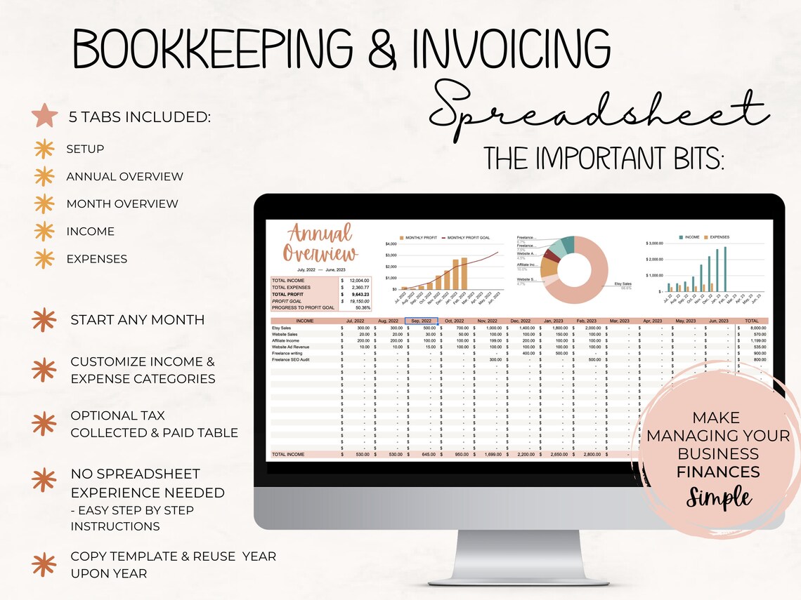 Simple Bookkeeping Template Small Business Bookkeeping Spreadsheet ...