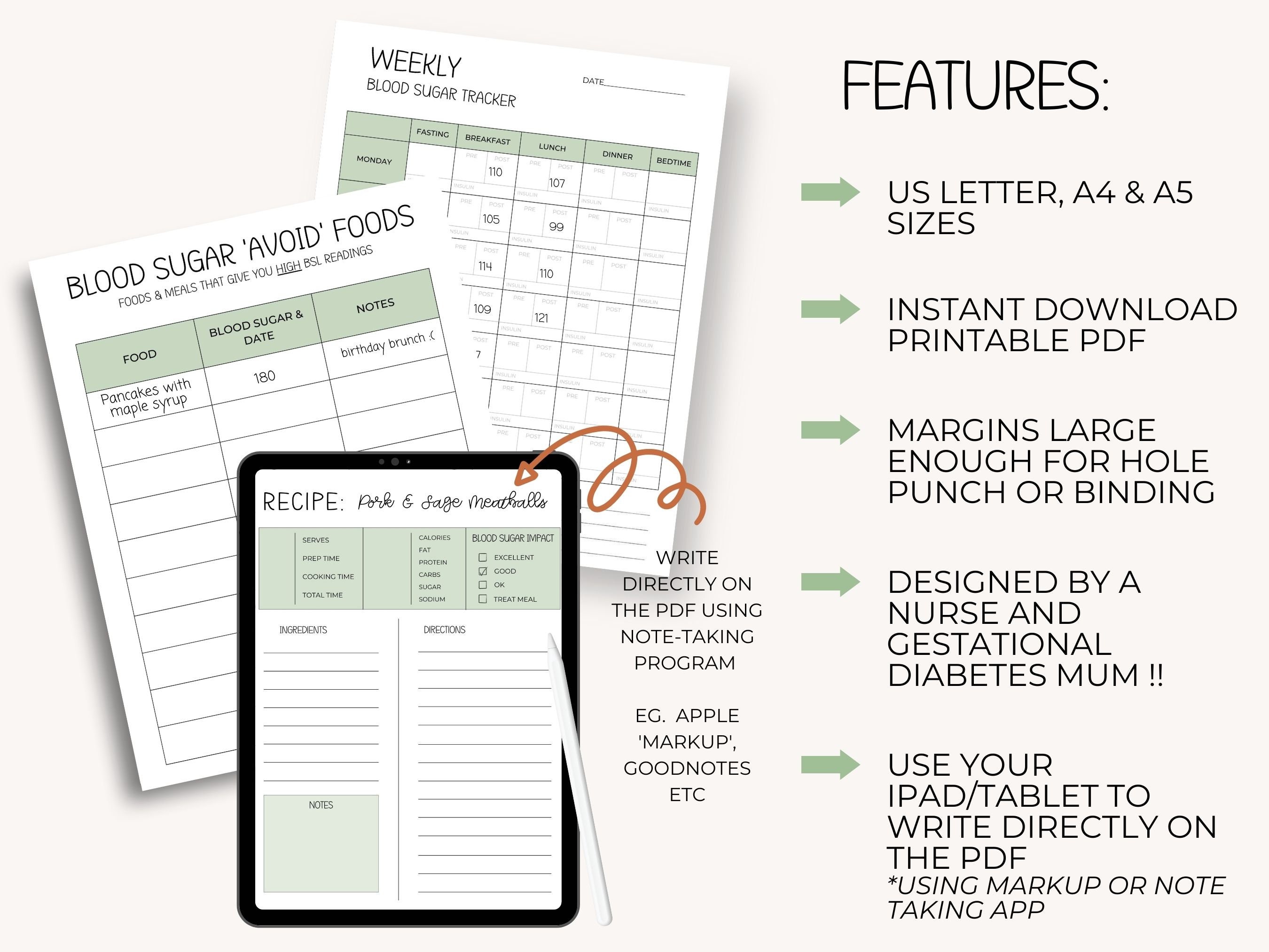 Blood Sugar Tracker | Type 2 Diabetes Journal | Printable Blood Sugar ...
