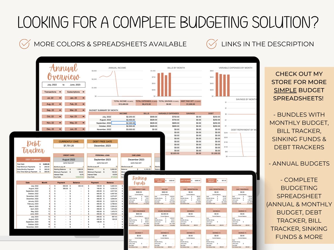 Easy Budget Spreadsheet, Annual Budget Template, Monthly Budget ...