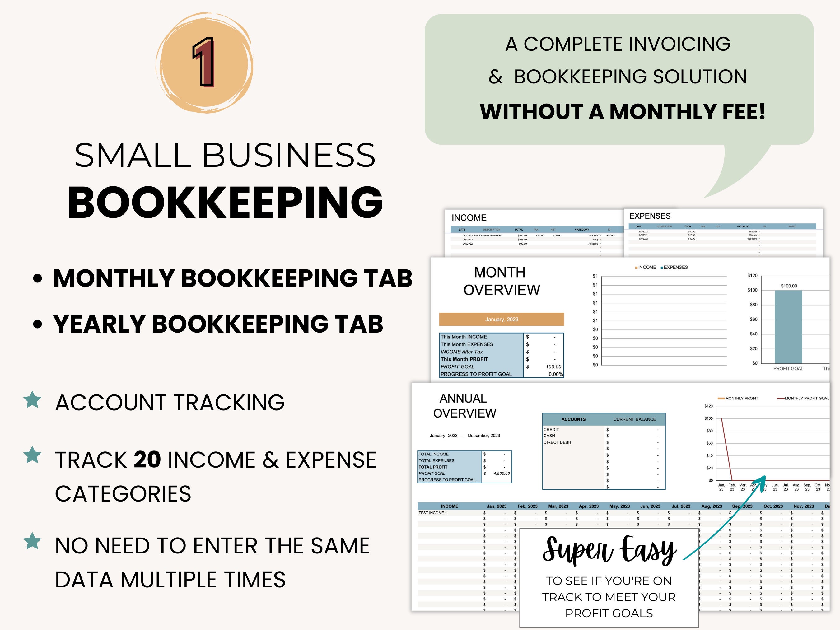 Excel Bookkeeping and Invoice Spreadsheet, Small Business Bookkeeping ...